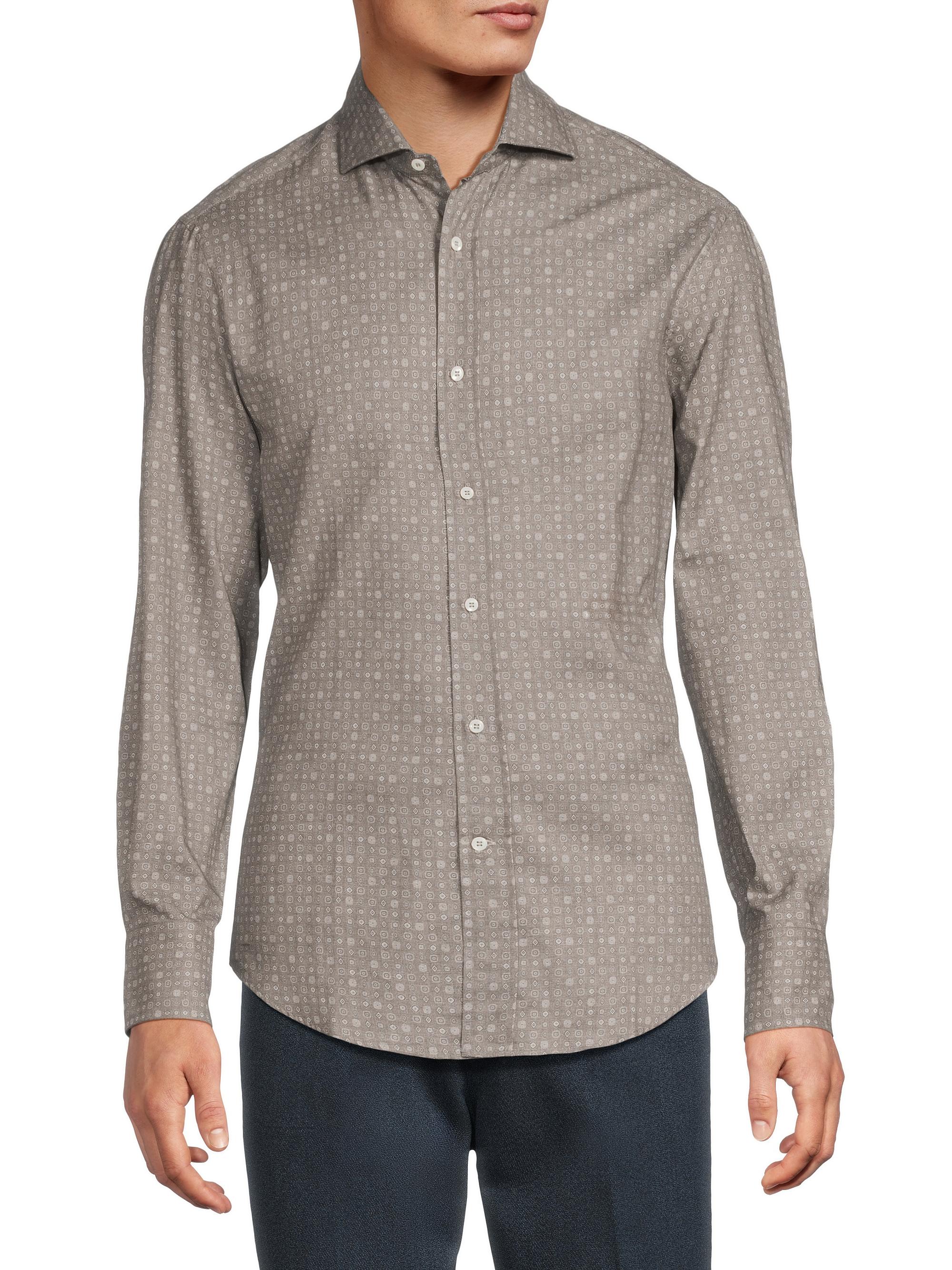 Click here for Brunello Cucinelli Mens Geometric Cotton Button-Fr... prices