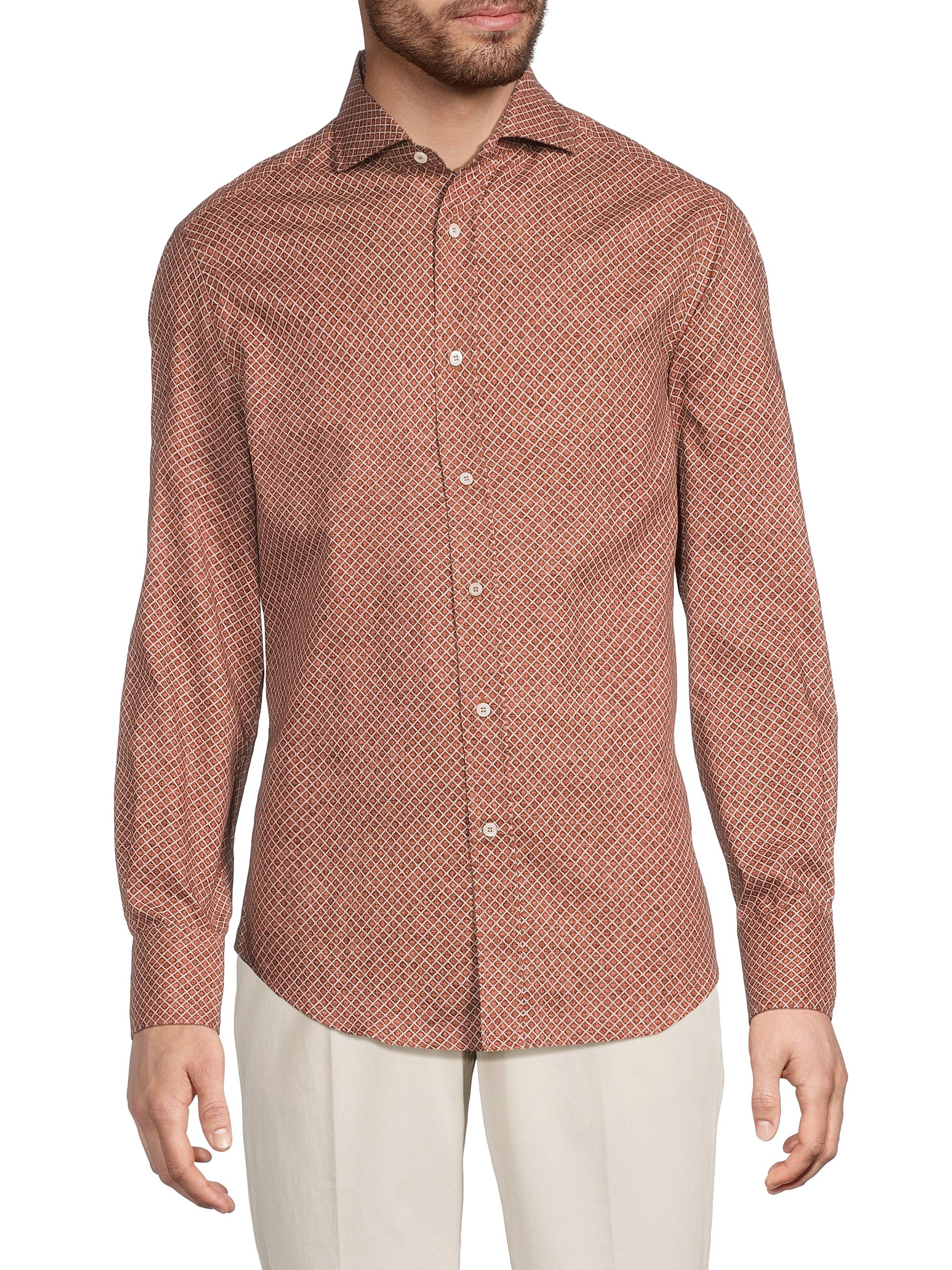 Click here for Brunello Cucinelli Mens Printed Cotton Button-Fron... prices
