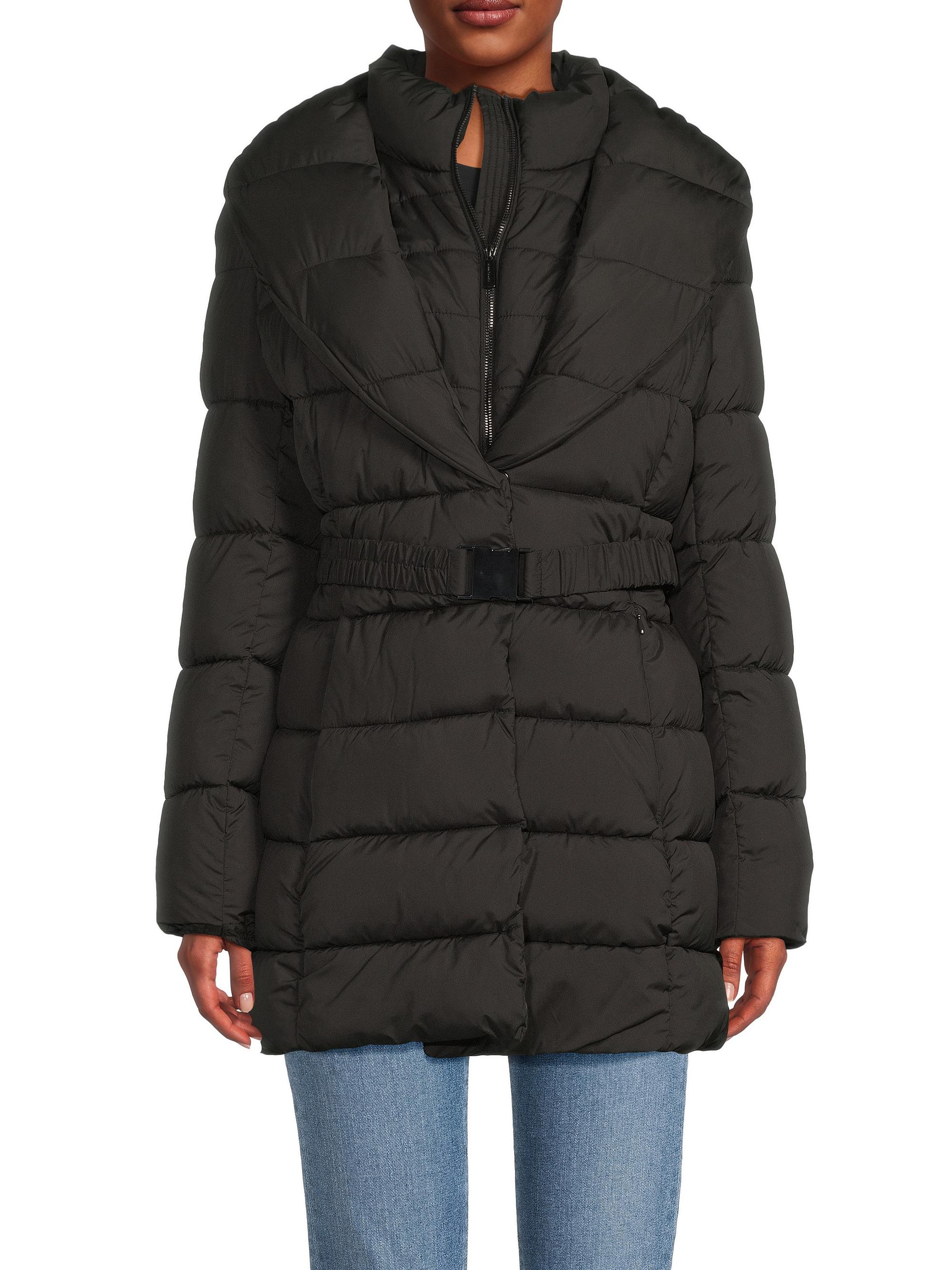 Click here for Kenneth Cole Womens Shawl Collar Puffer Jacket - B... prices