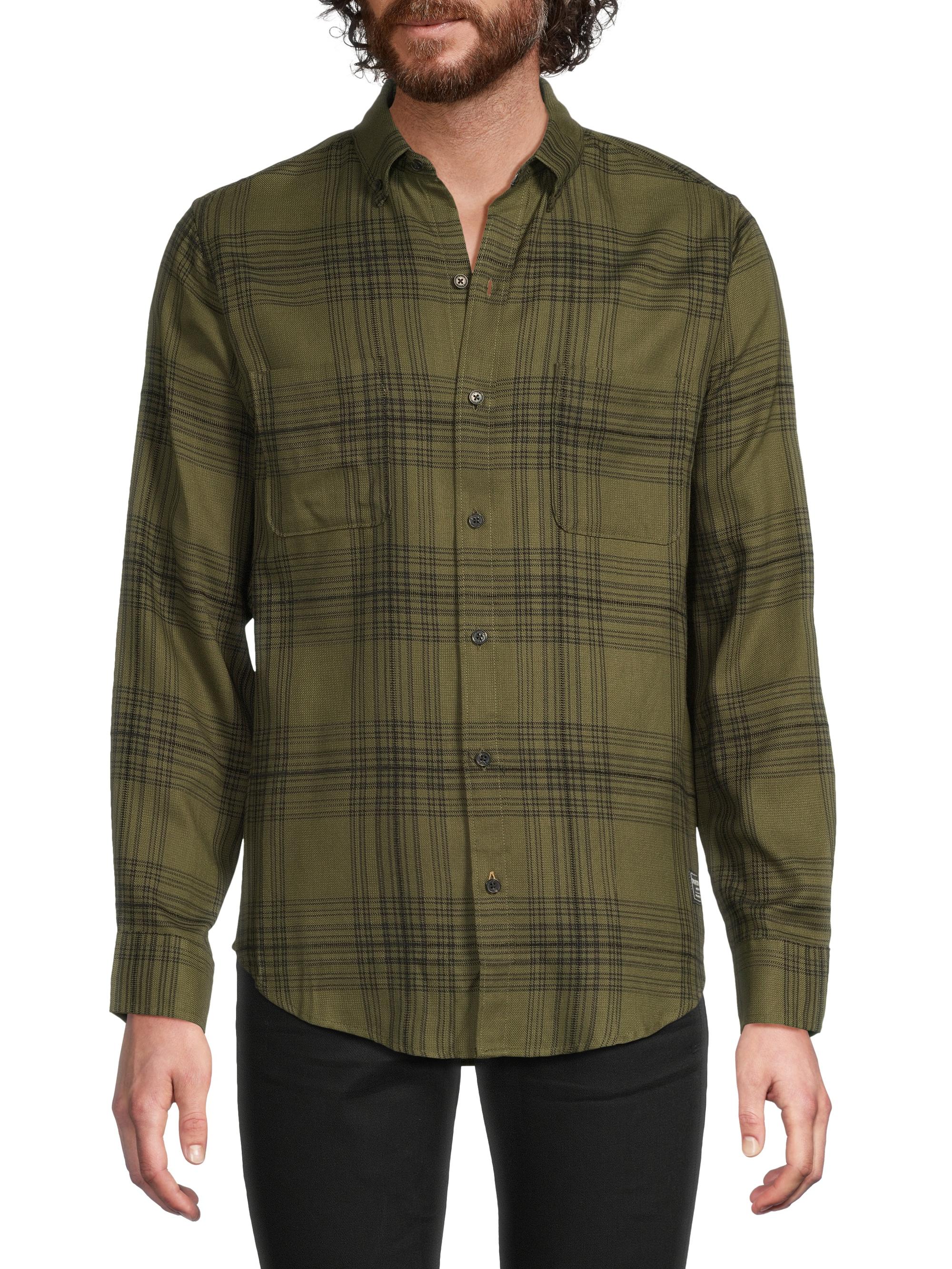 Click here for Scotch & Soda Mens Textured Plaid Shirt - Olive Ni... prices