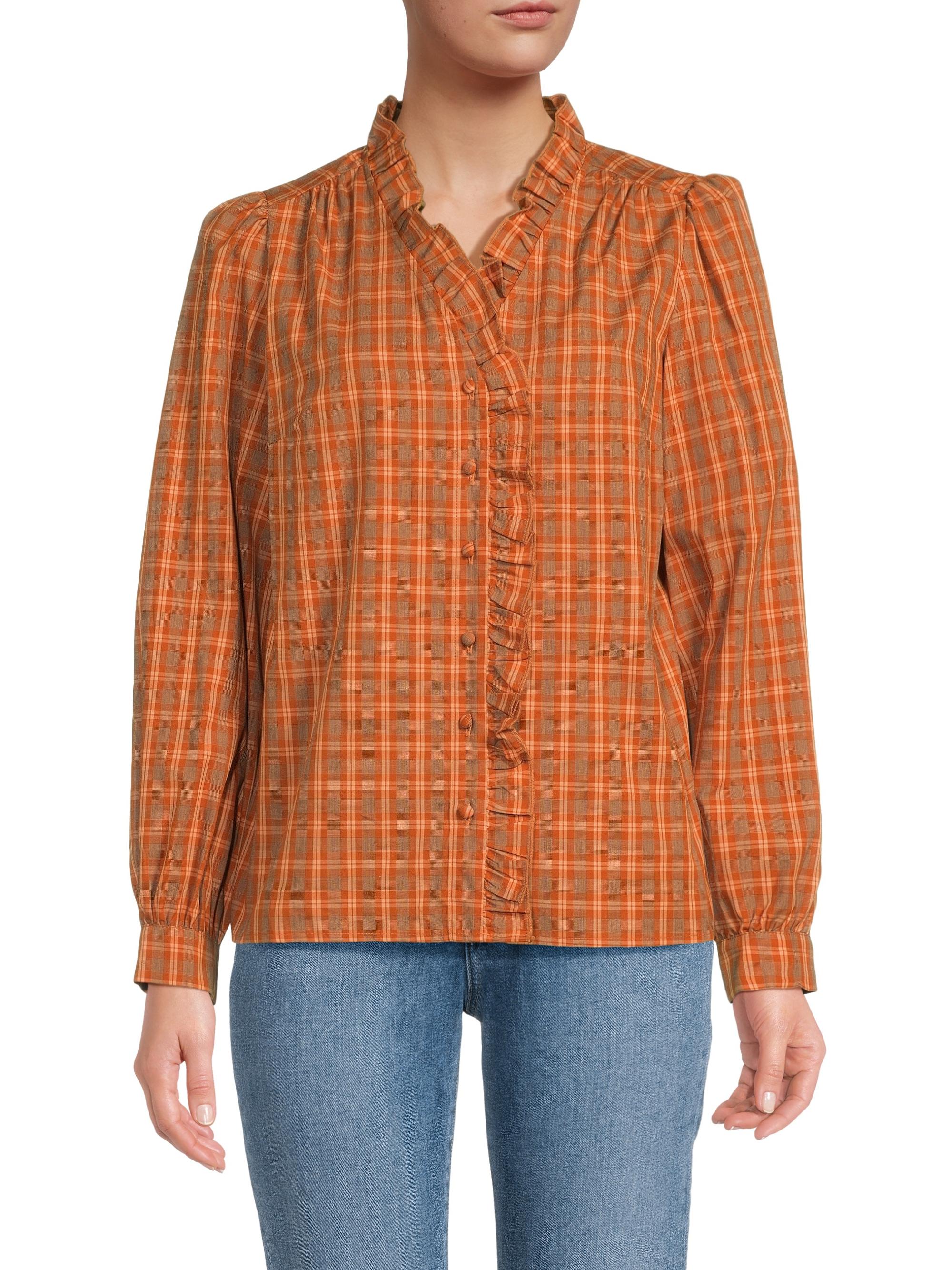 Click here for Bcbg Womens Plaid Button Placket V-Neck Top - Truf... prices