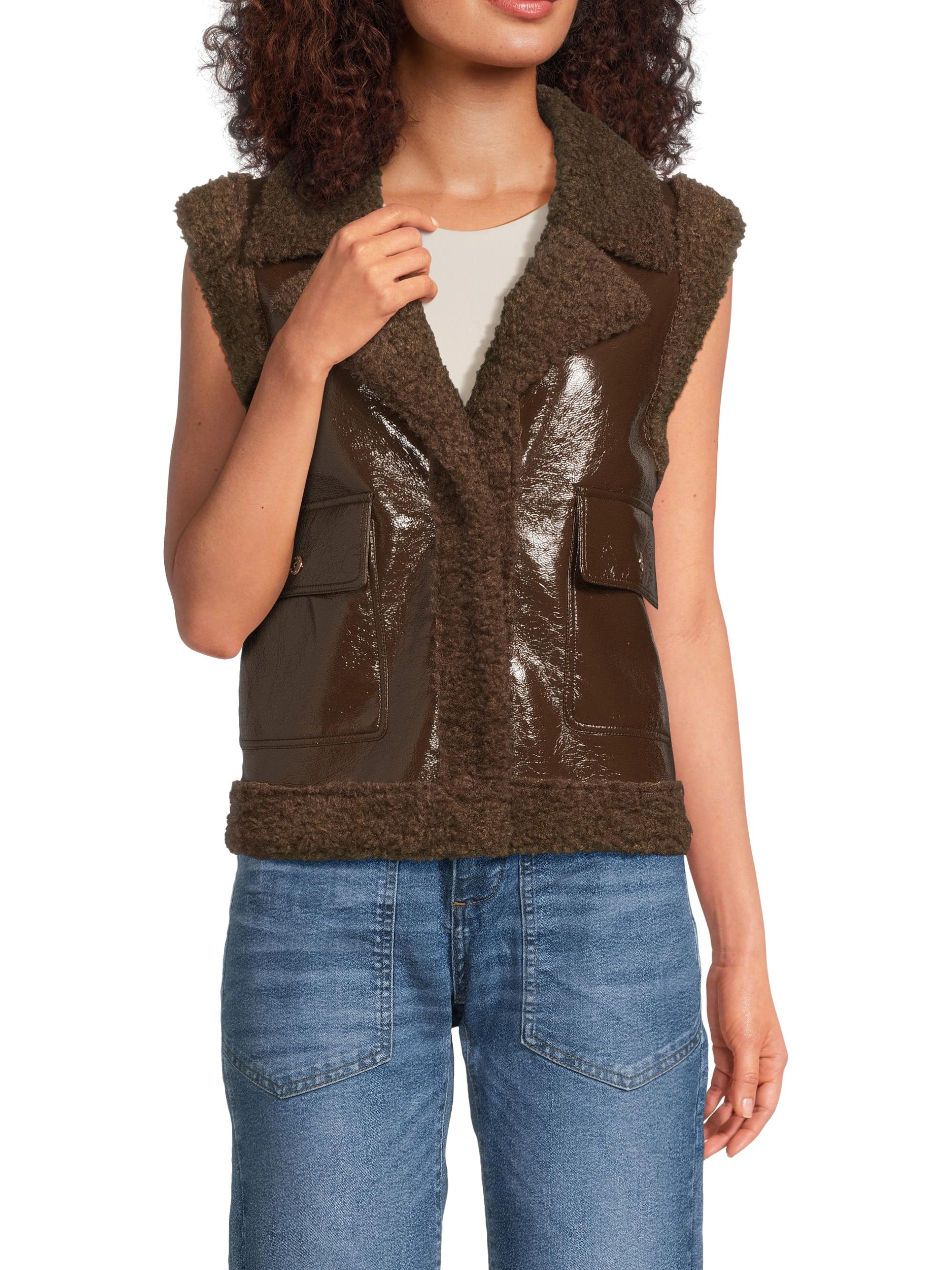 Bcbg Womens Snap Front Vest Sweater - Truffle