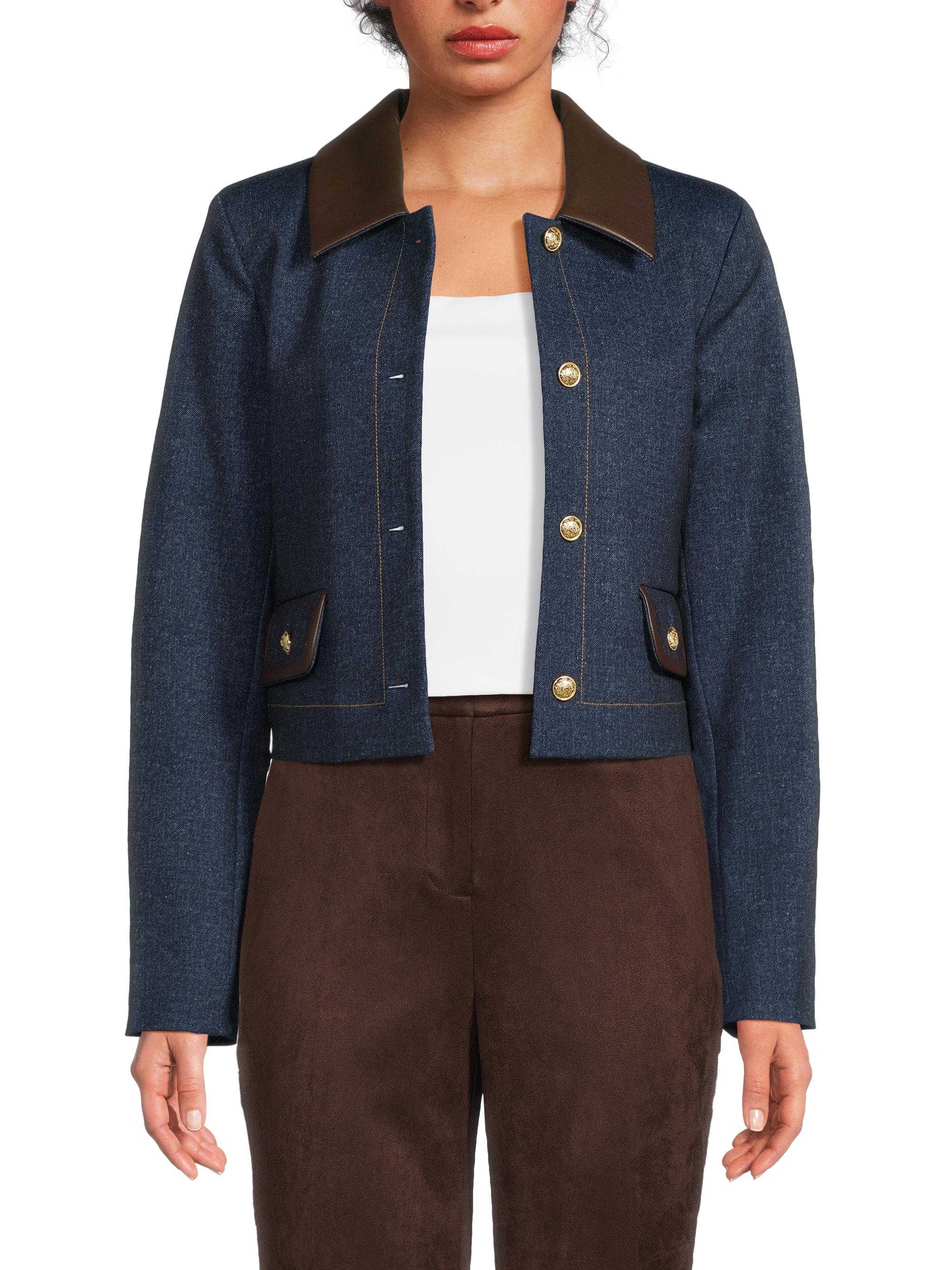 Bcbg Womens Collared Long Sleeve Denim Jacket - Timeless