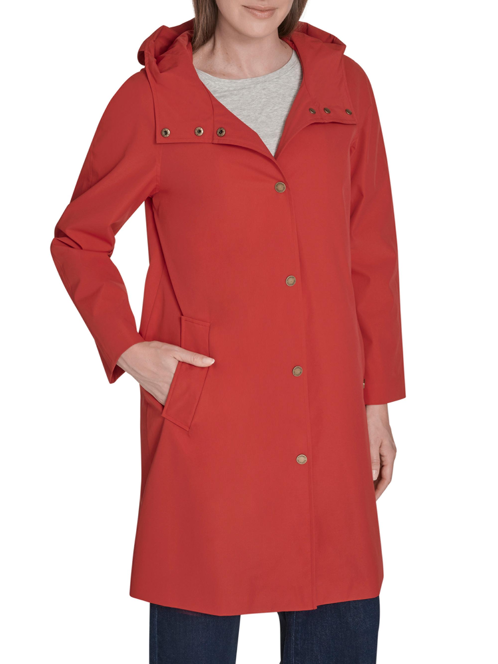Click here for Tommy Hilfiger Womens Hooded Rain Coat - Crimson -... prices