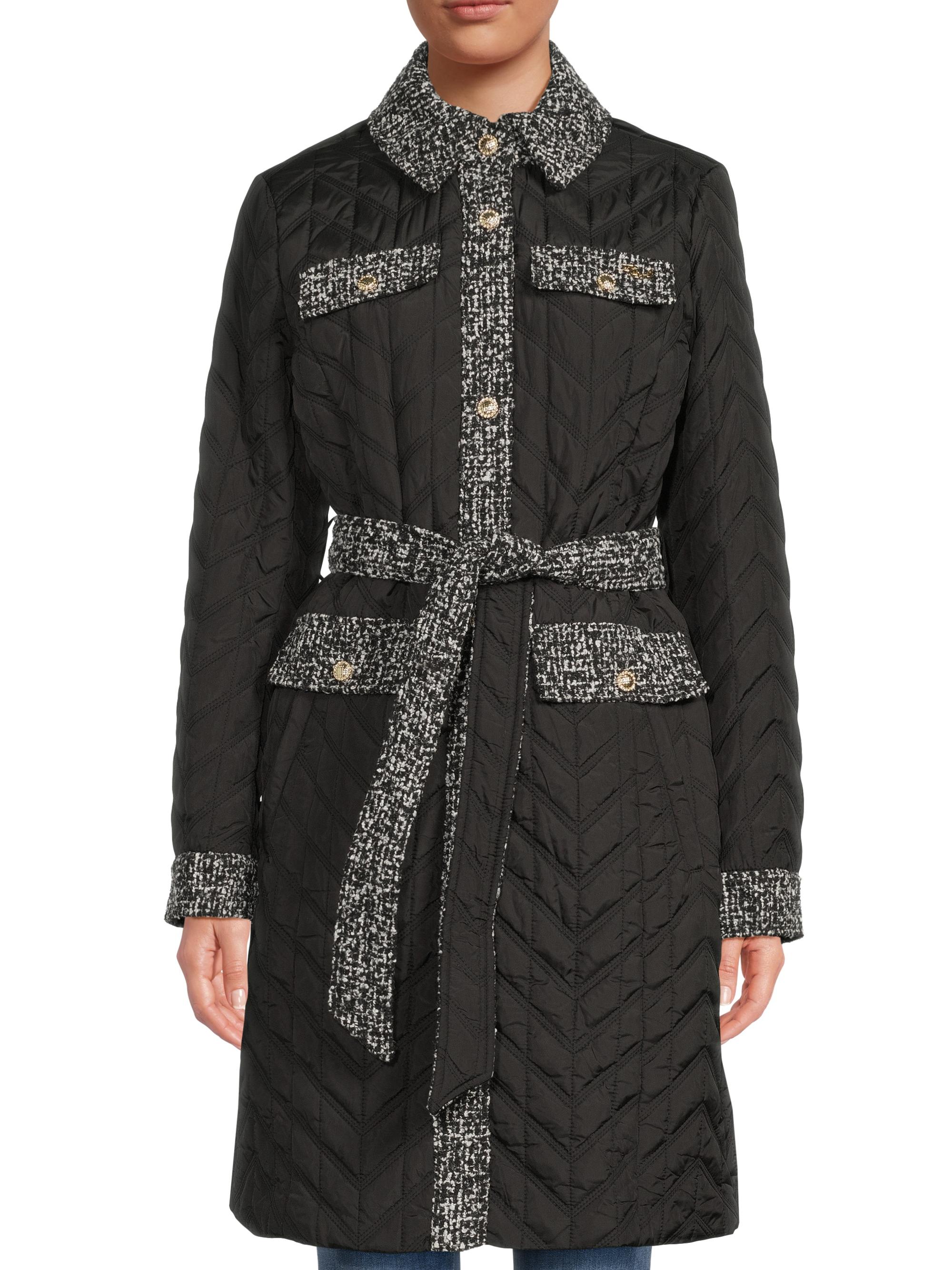Click here for Karl Lagerfeld Paris Womens Tweed-Trim Quilted Bel... prices