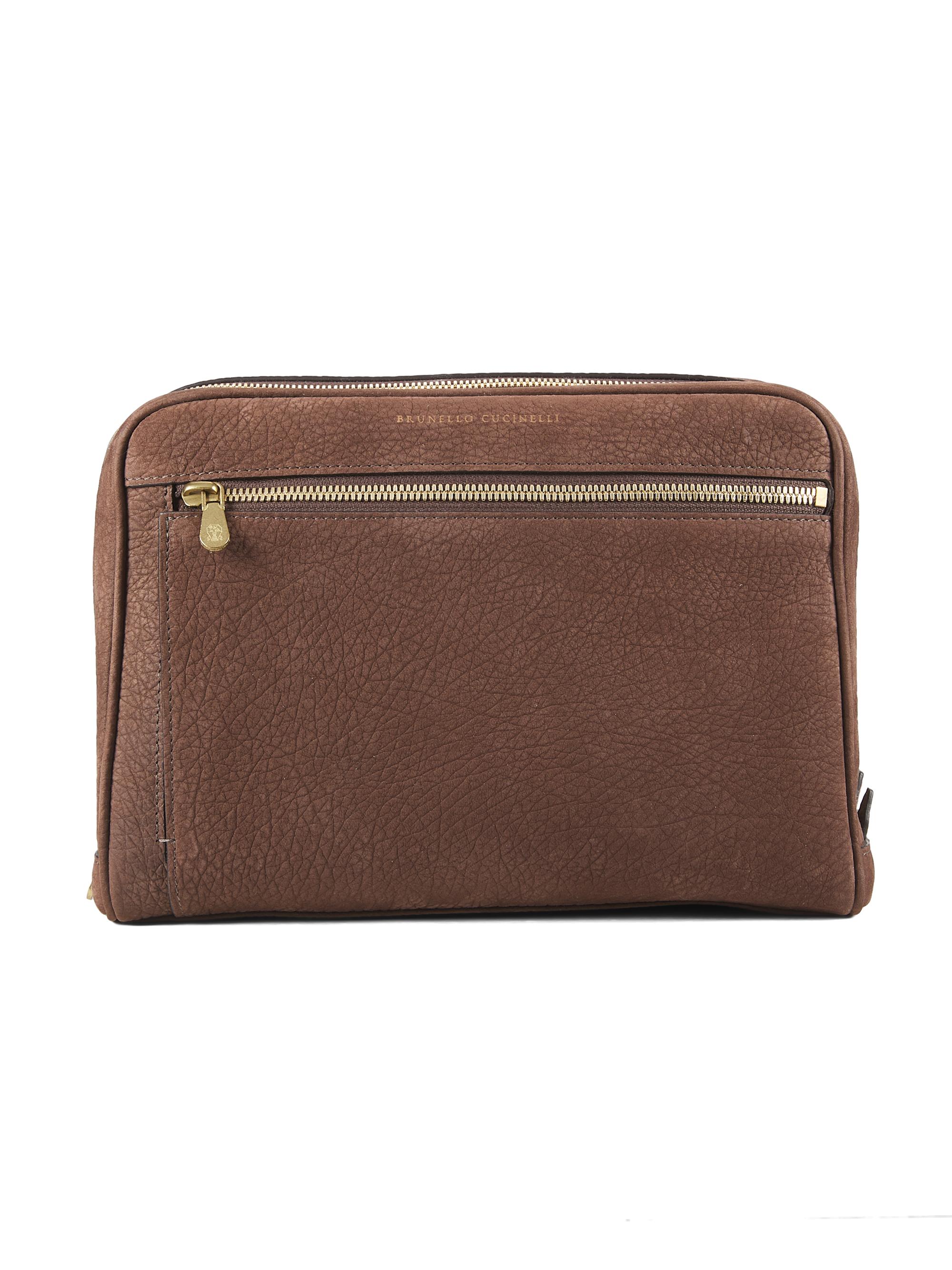 Click here for Brunello Cucinelli Mens Logo Leather Pouch - Brown prices