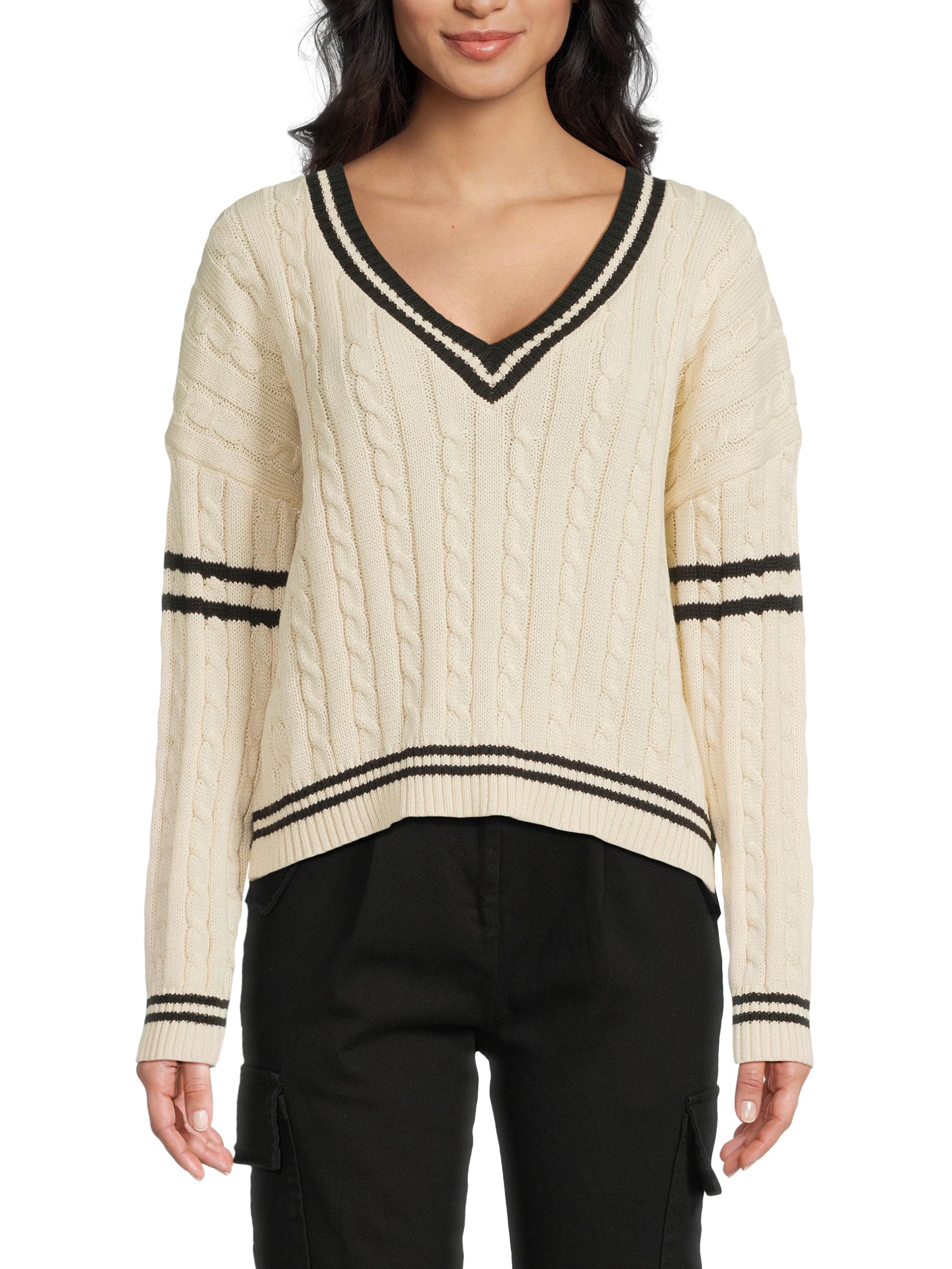 Click here for Lea & Viola Womens V-Neck Varsity Sweater - Ivory... prices