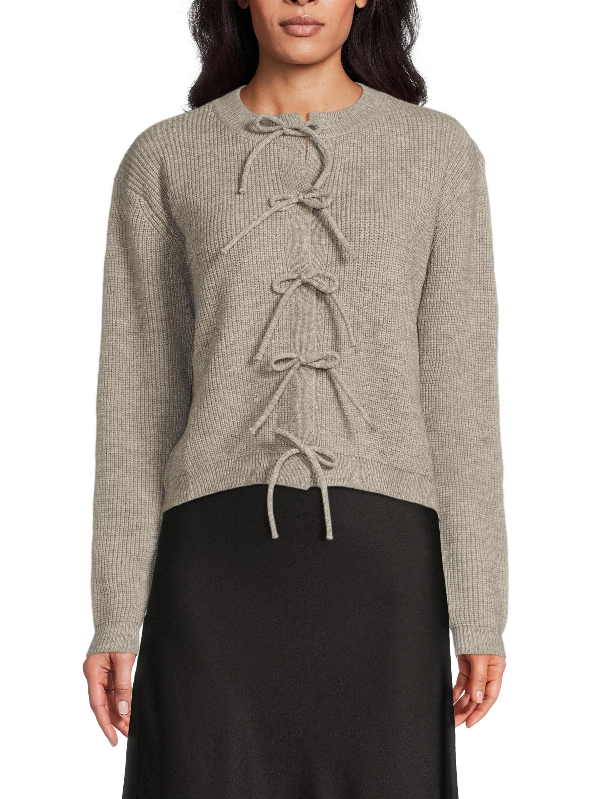 Click here for Lea & Viola Womens Bow-Tie Front Sweater - Grey -... prices