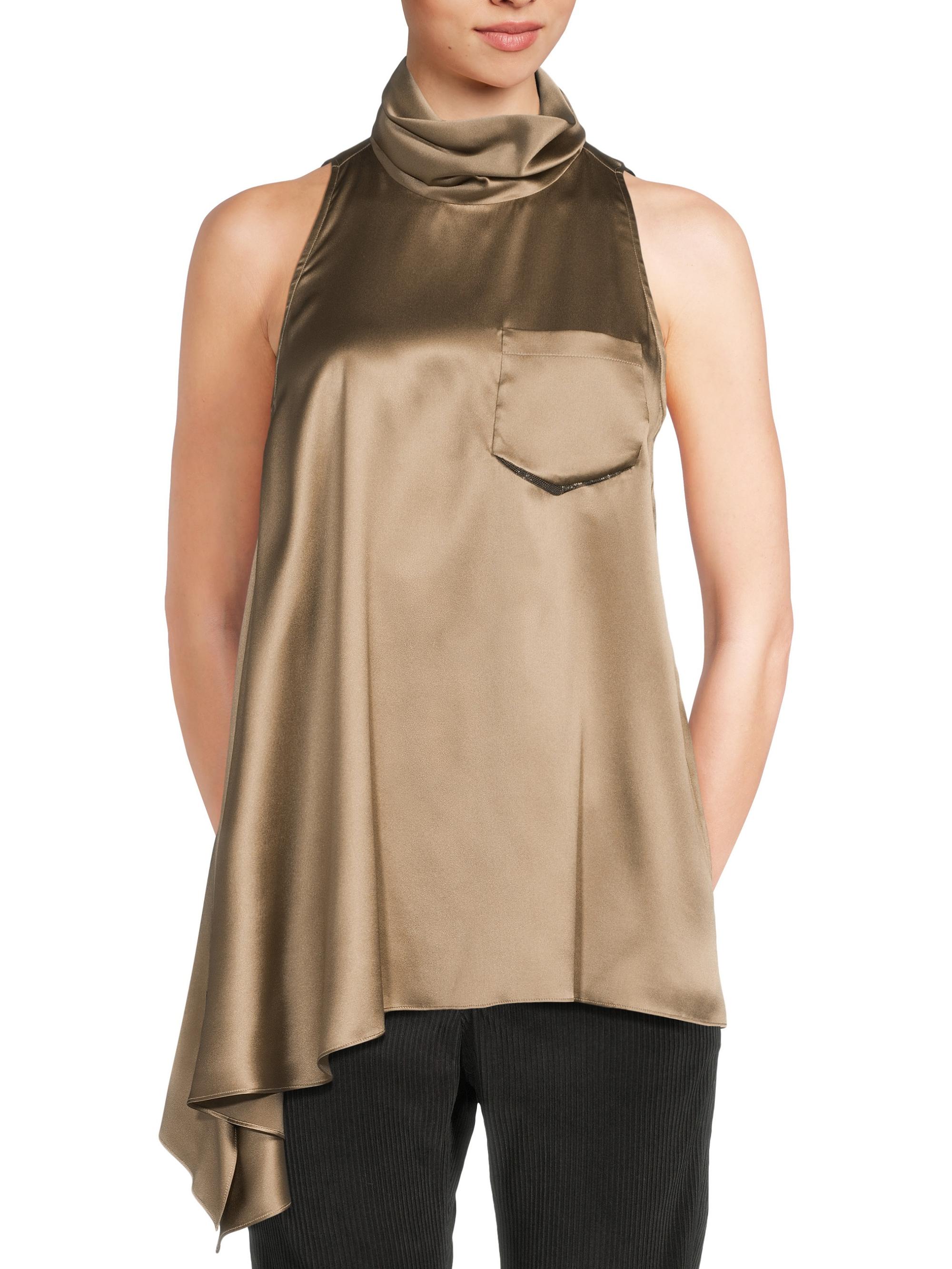 Click here for Brunello Cucinelli Womens Sleeveless Satin Asymmet... prices