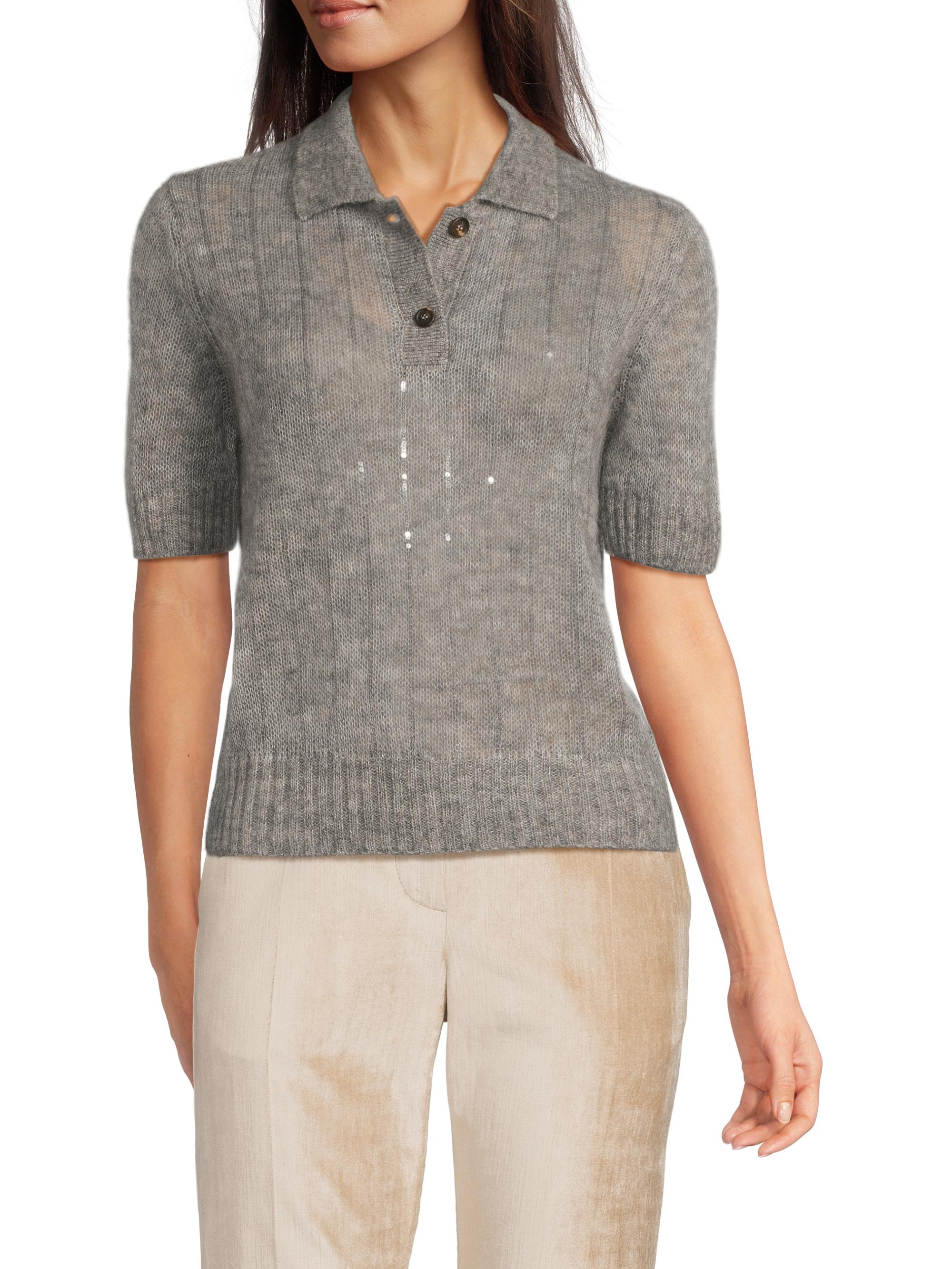 Click here for Brunello Cucinelli Womens Striped Mohair-Blend Pol... prices