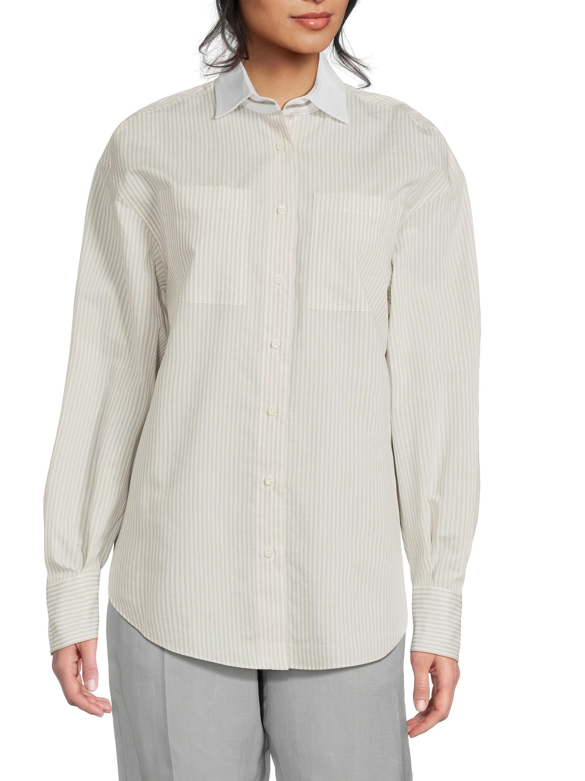 Click here for Brunello Cucinelli Womens Striped Cotton-Blend But... prices