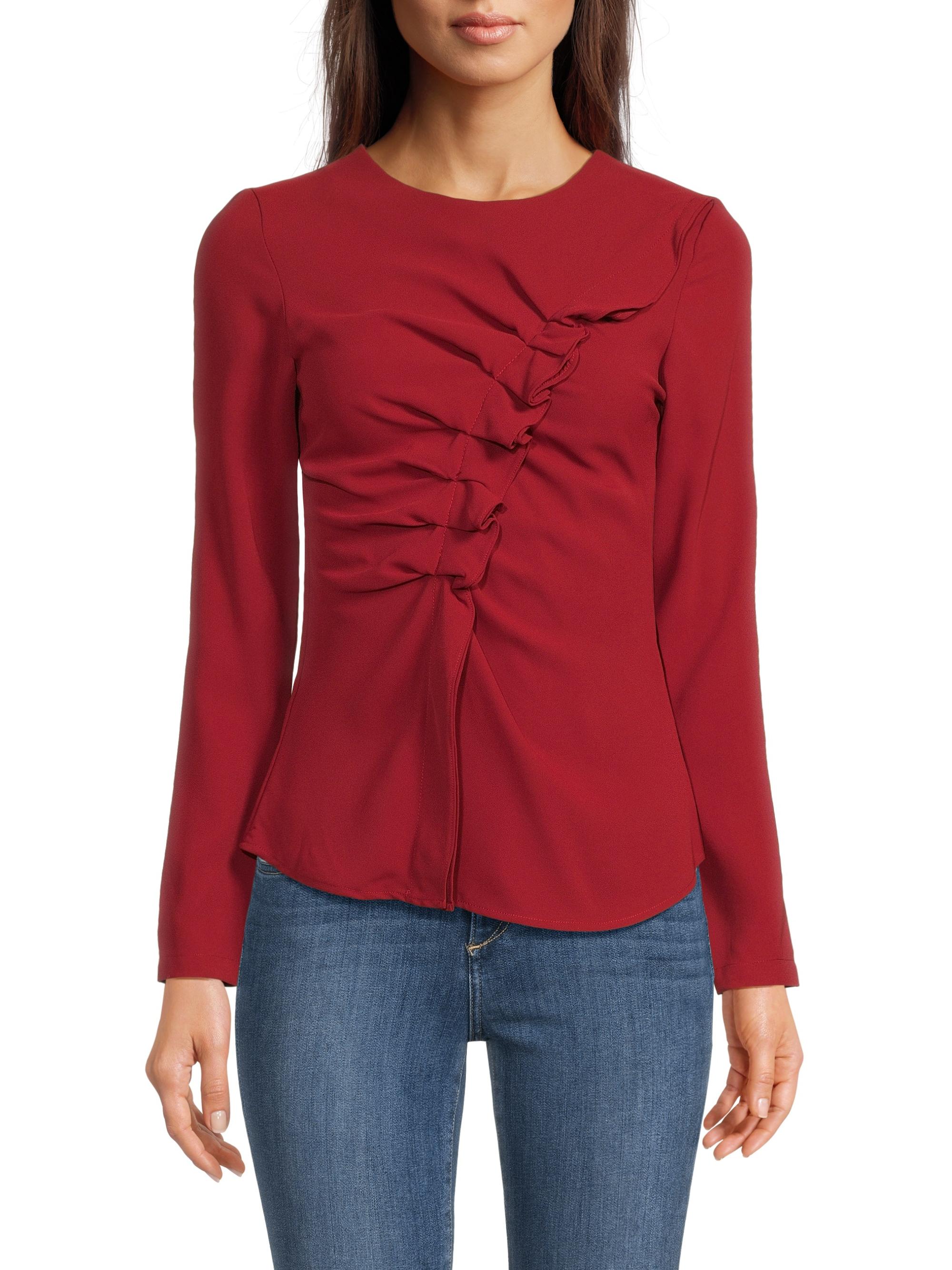 Click here for Lea & Viola Womens Gathered Top - Red - Size M prices