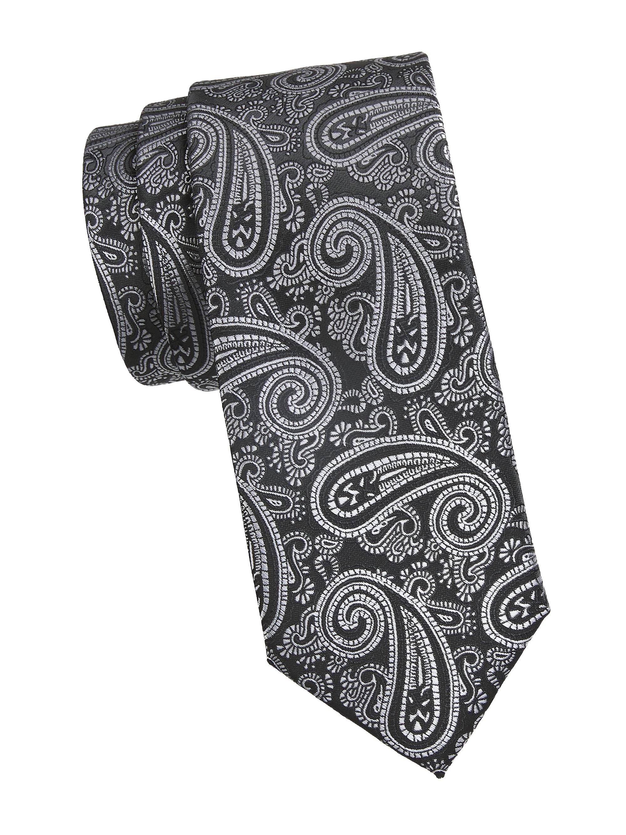 Click here for Hickey Freeman Mens Paisley Tie - Black Silver prices