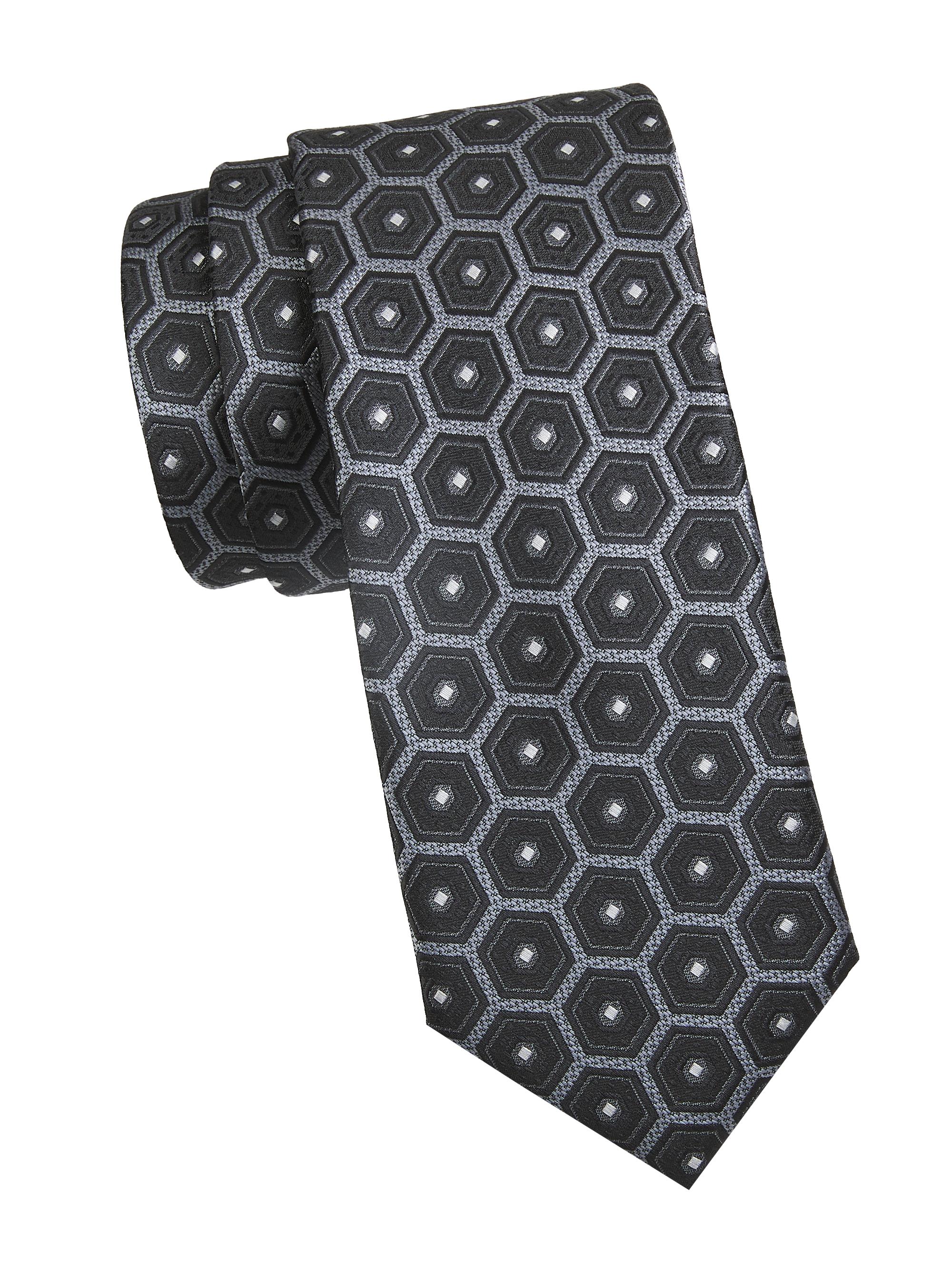 Click here for Hickey Freeman Mens Geometric Pattern Tie - Black... prices