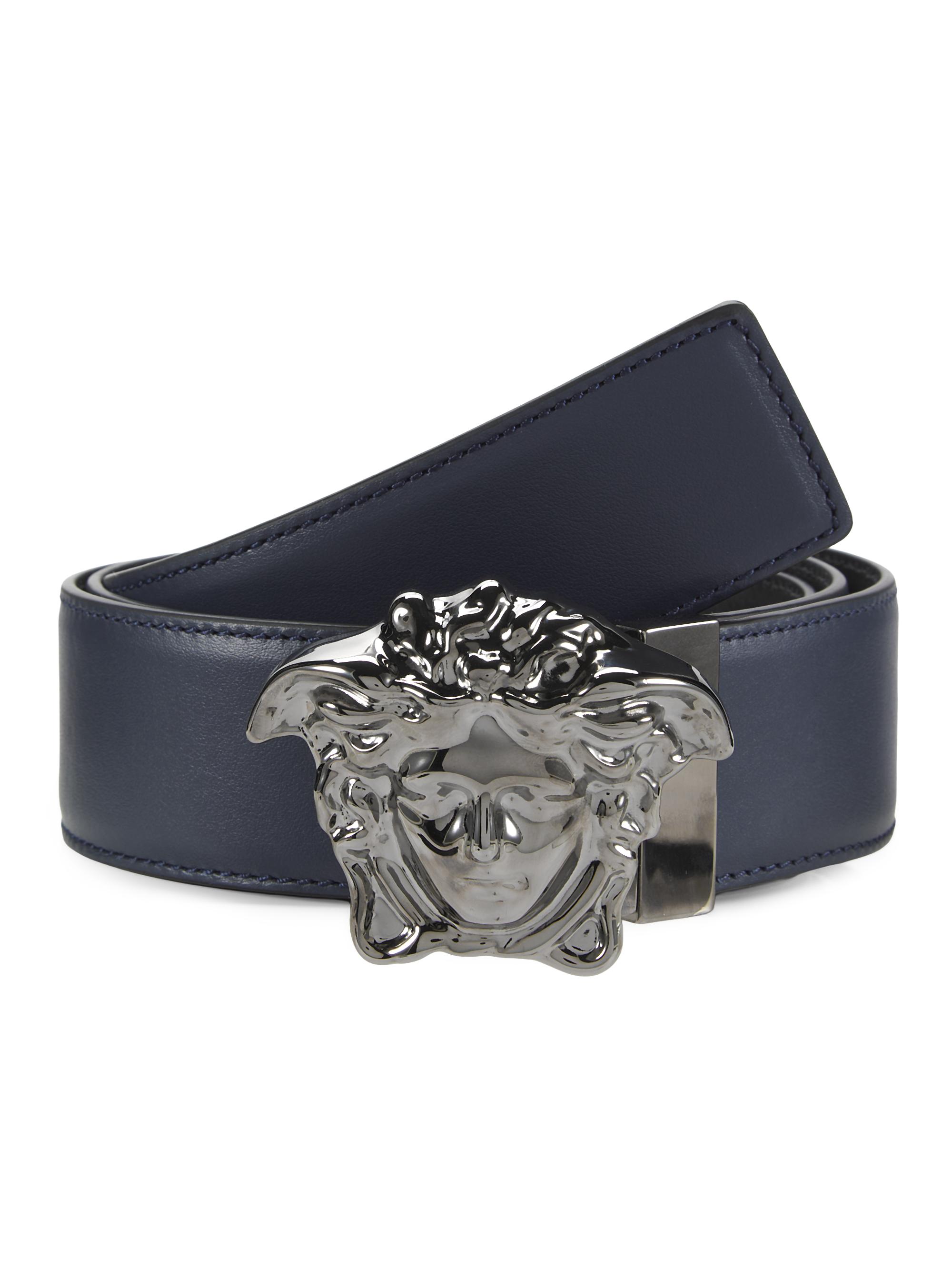 Click here for Versace Mens Medusa Head Plaque Leather Belt - Blu... prices