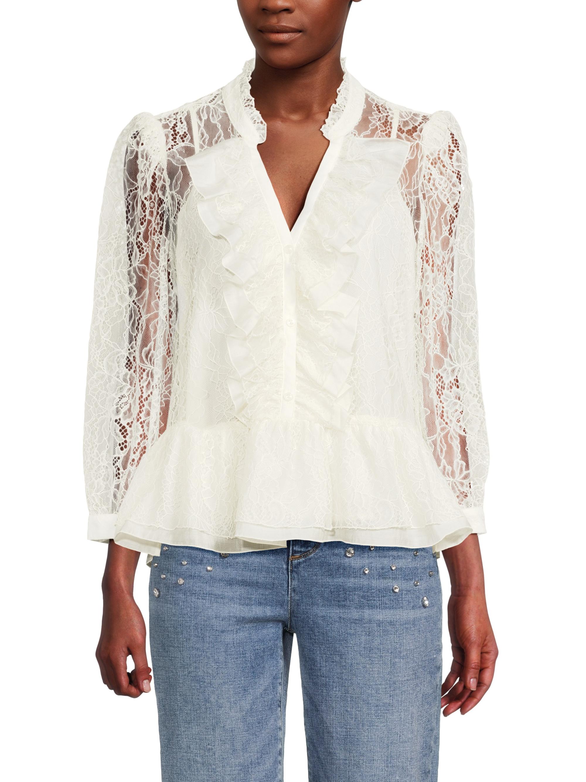 Click here for Karl Lagerfeld Paris Womens Ruffled Lace Blouse -... prices