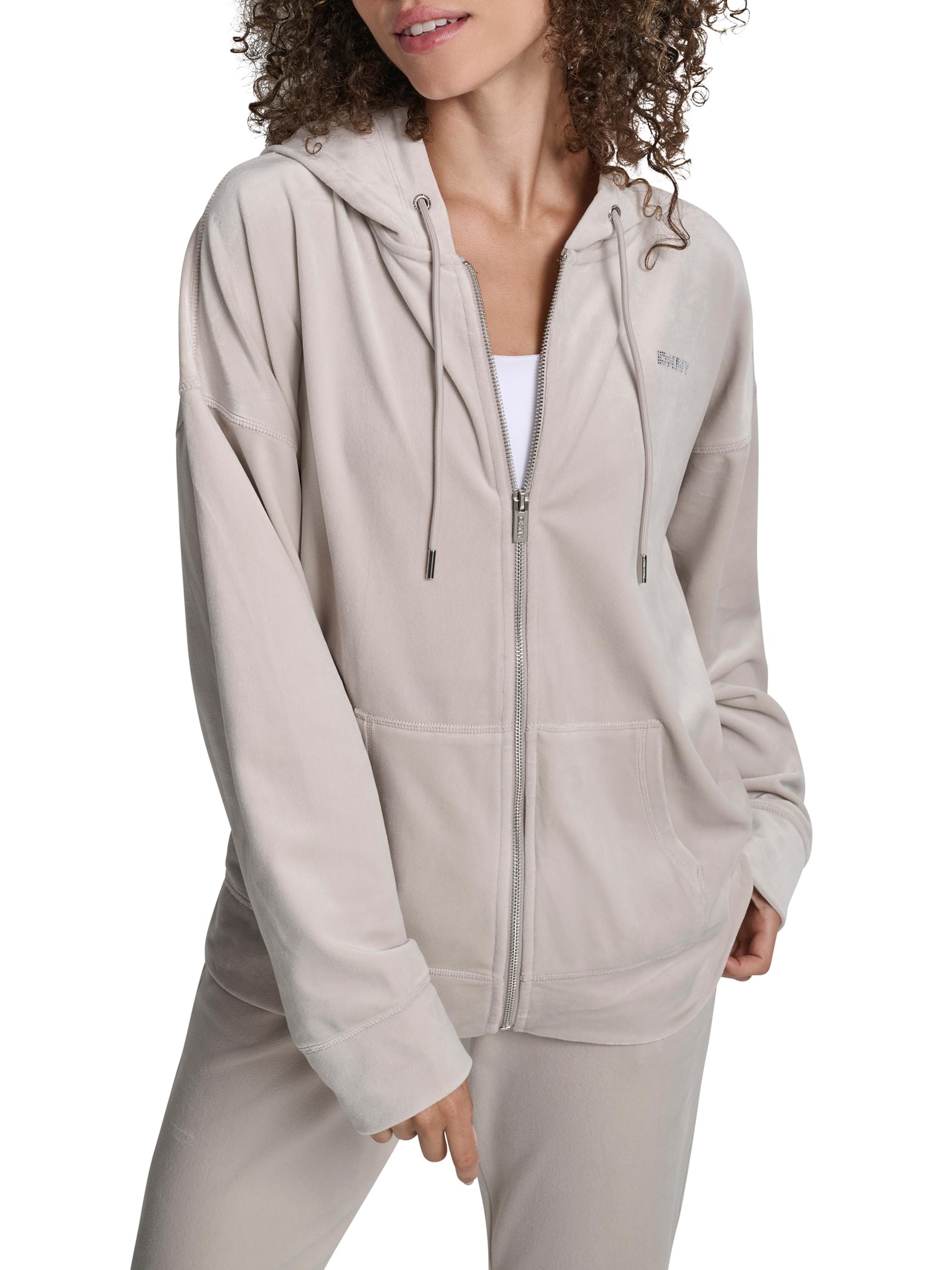 Click here for Dkny Womens Velvet Drawstring Hoodie - Oatmeal - S... prices