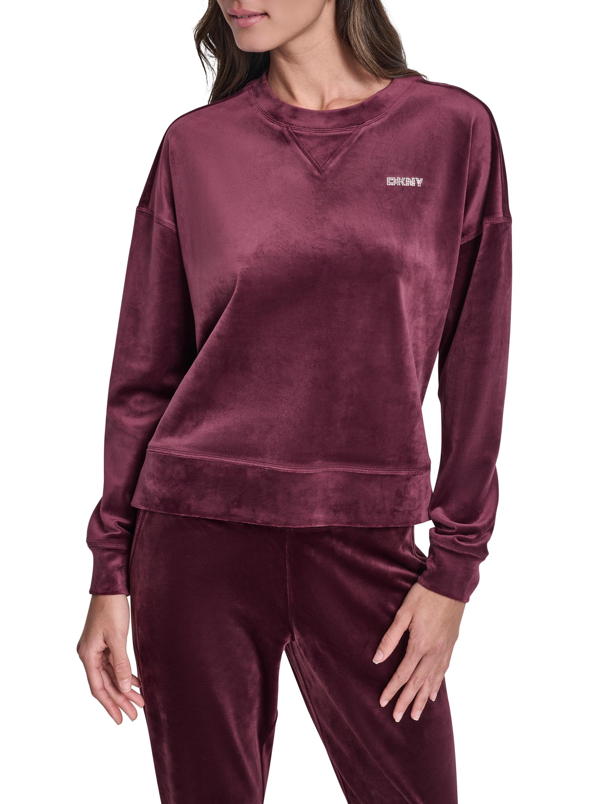 Click here for Dkny Womens Logo Drop Shoulder Sweatshirt - Syrah... prices