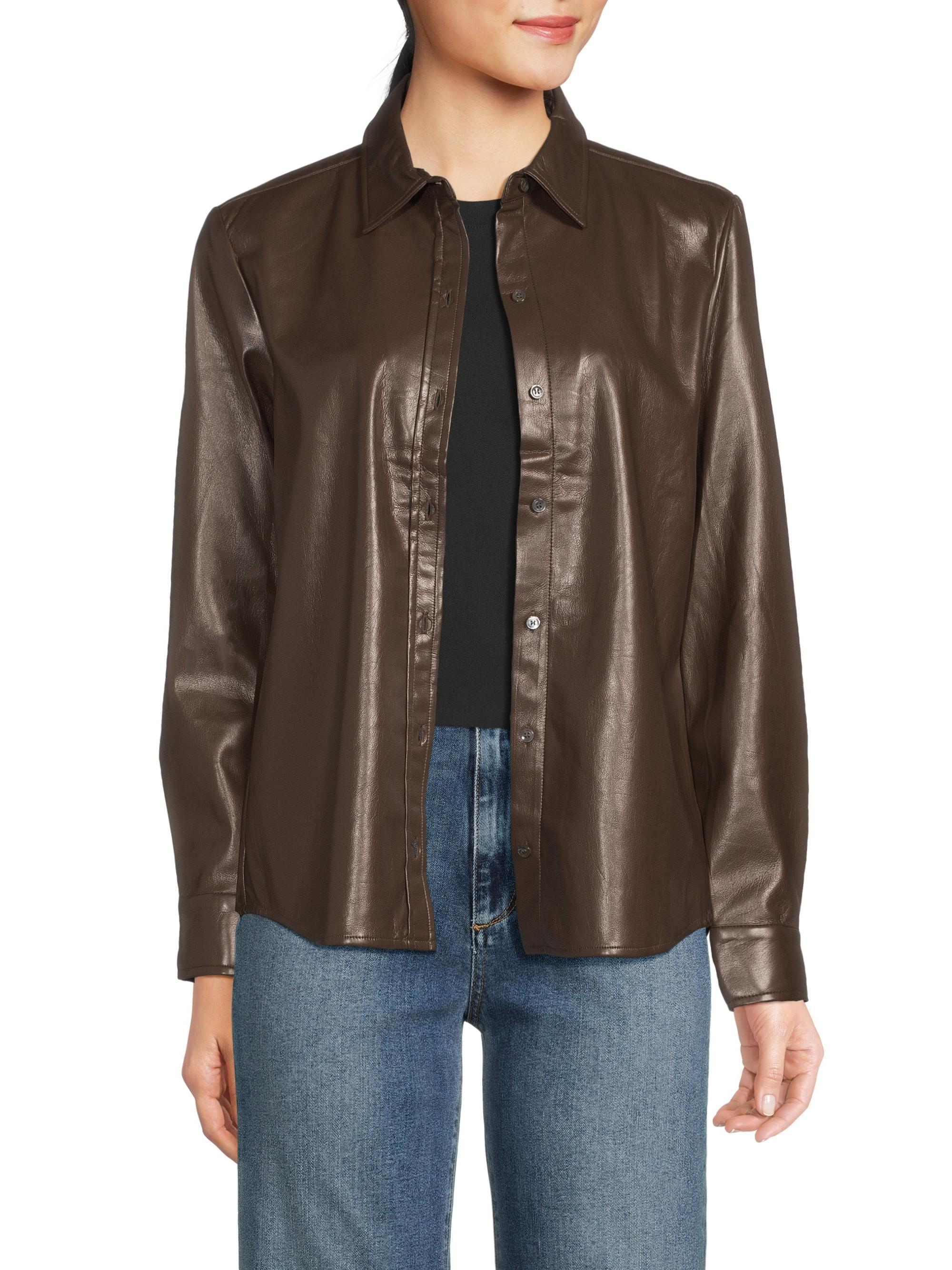 Click here for J. Mclaughlin Womens Denver Faux Leather Shirt - D... prices