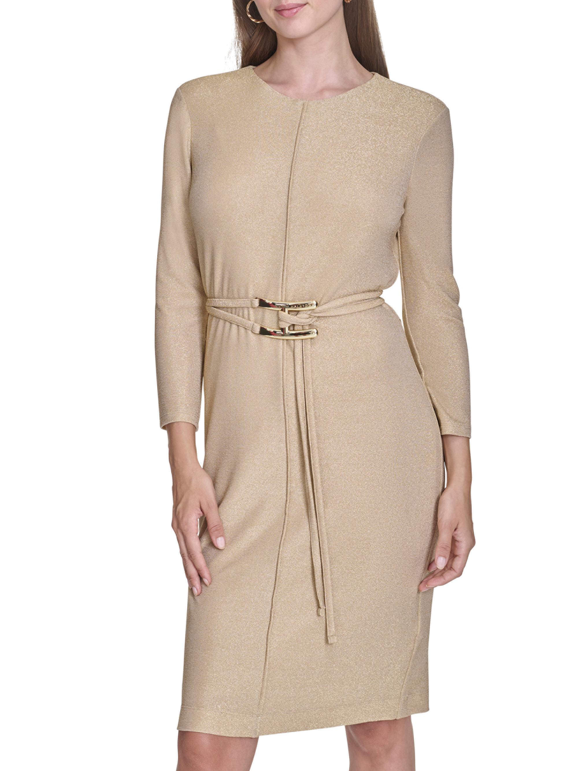 Click here for Halston Womens Metallic Belted Jersey Sheath Dress... prices