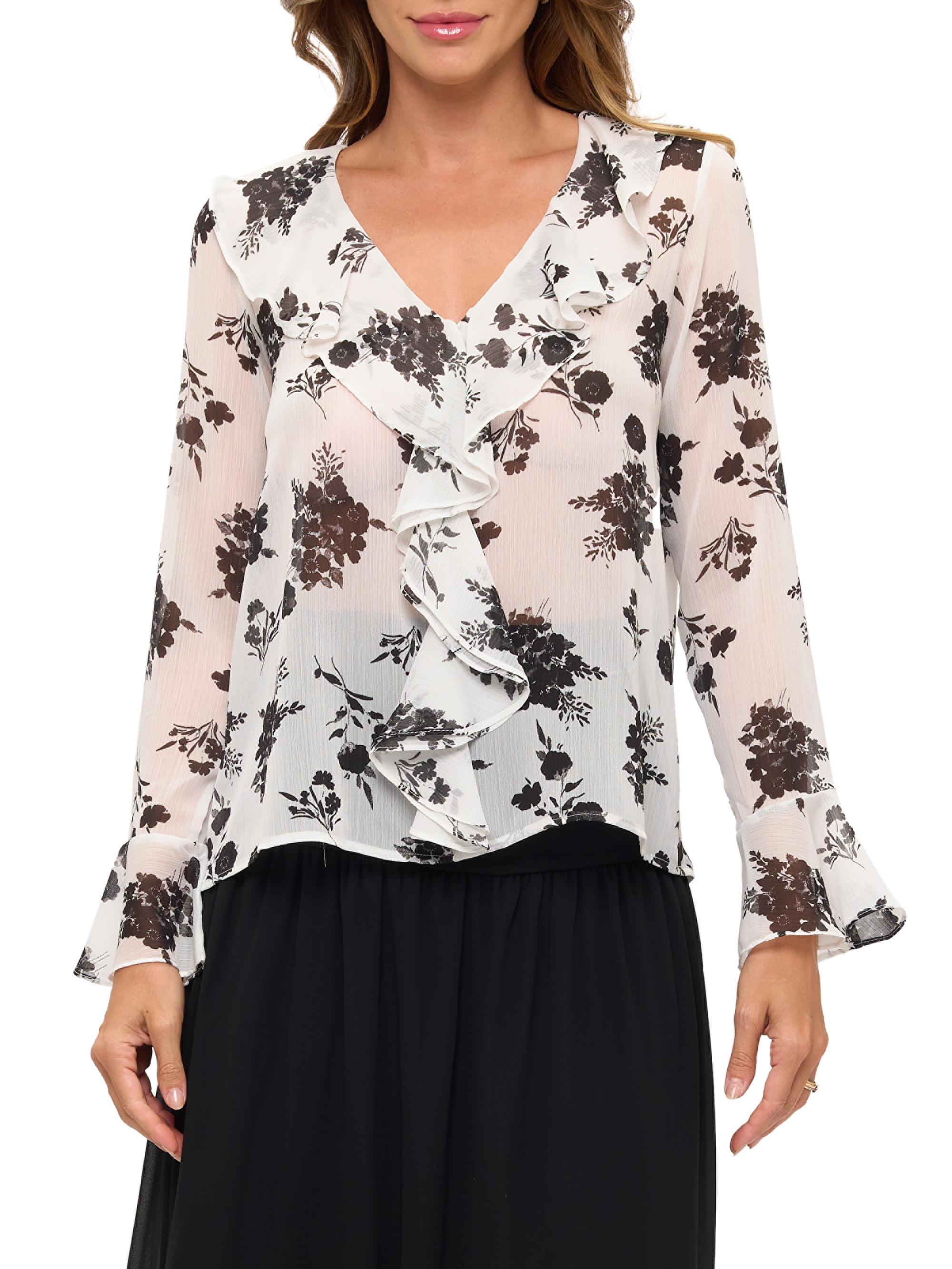 Click here for Renee C. Womens Sheer Floral Blouse - White Black... prices