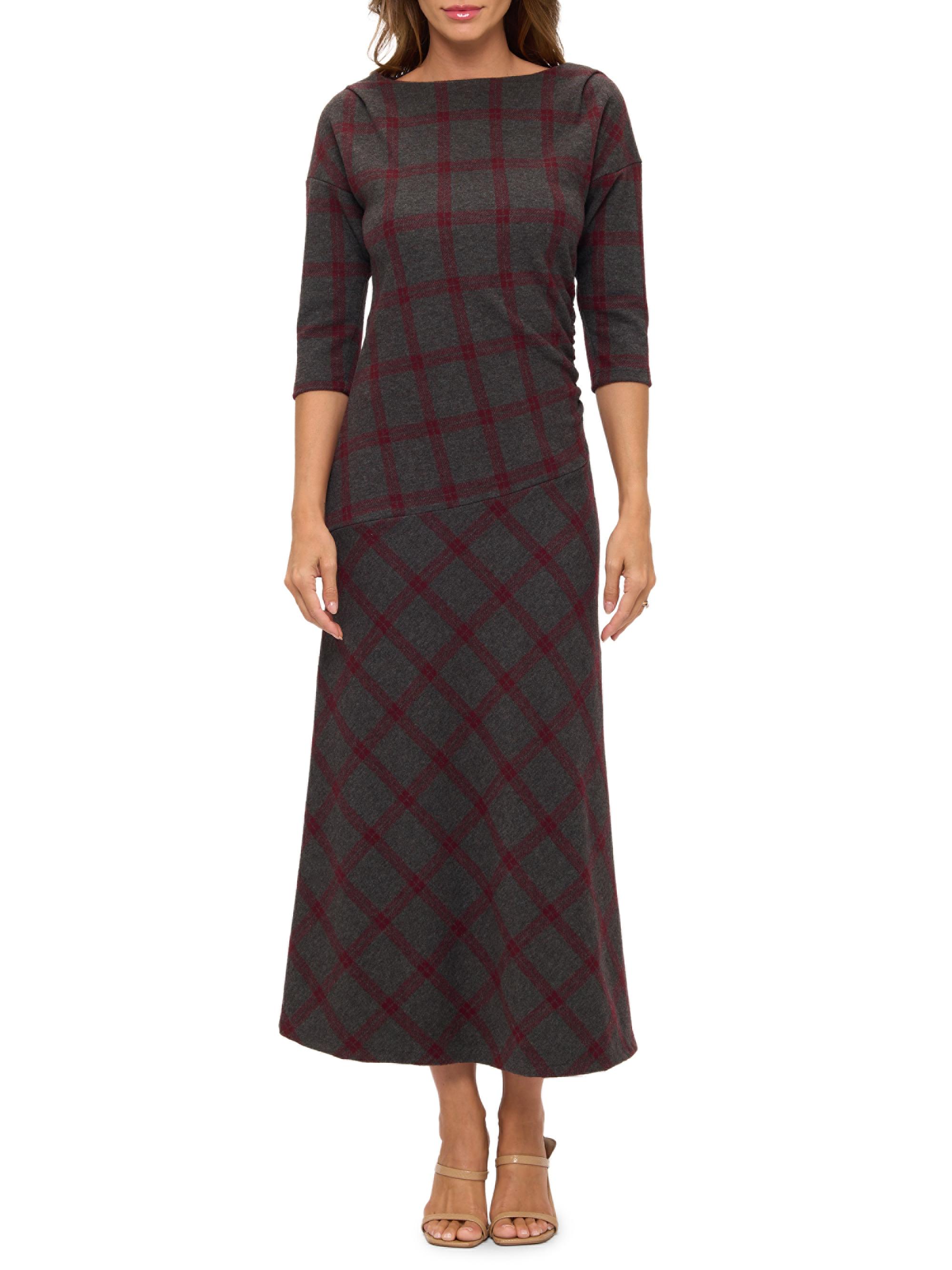 Click here for Renee C. Womens Boat Neck Plaid Dress - Burgundy C... prices