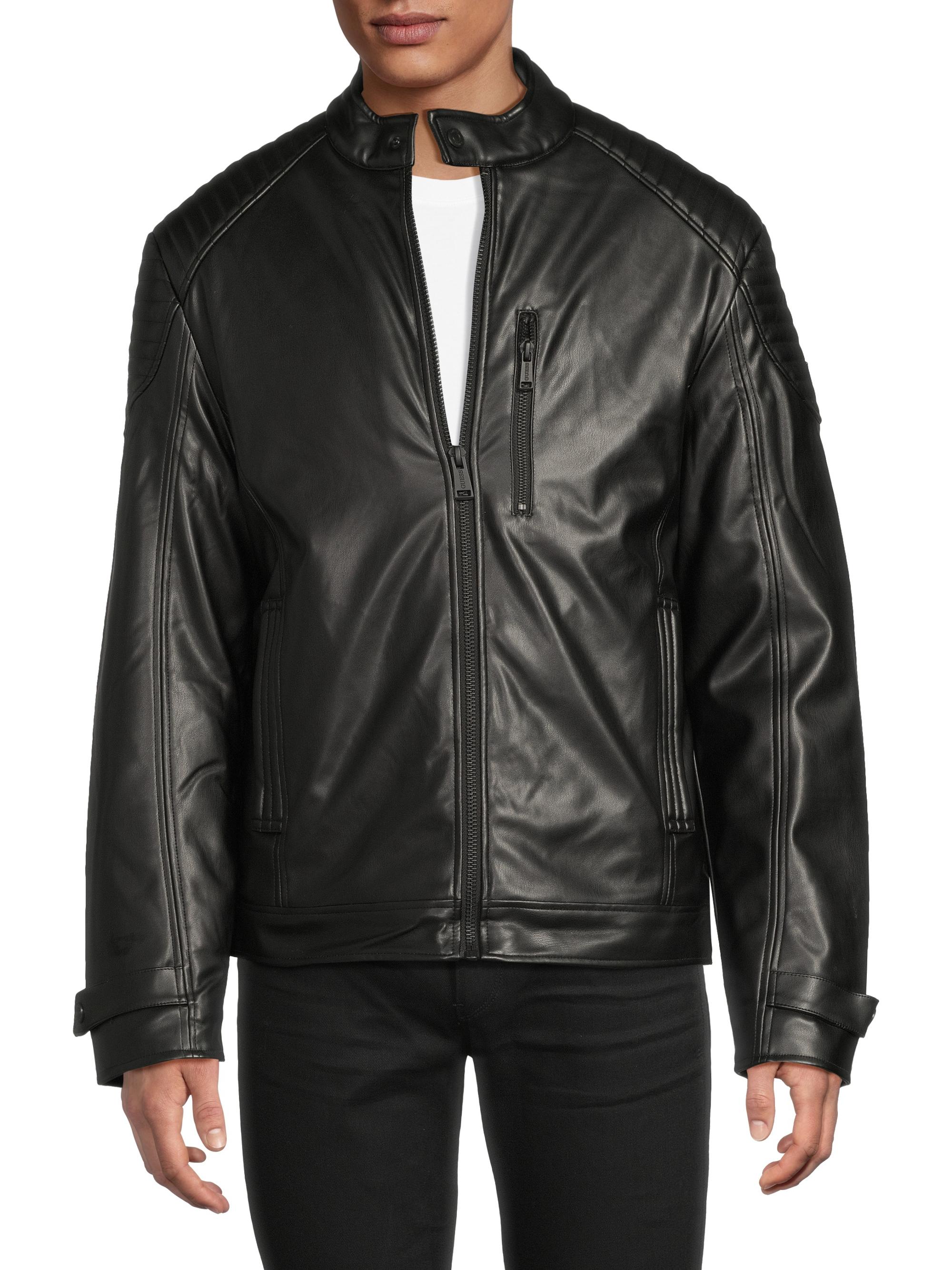Click here for Guess Mens Stephane Faux-Leather Moto Jacket - Bla... prices