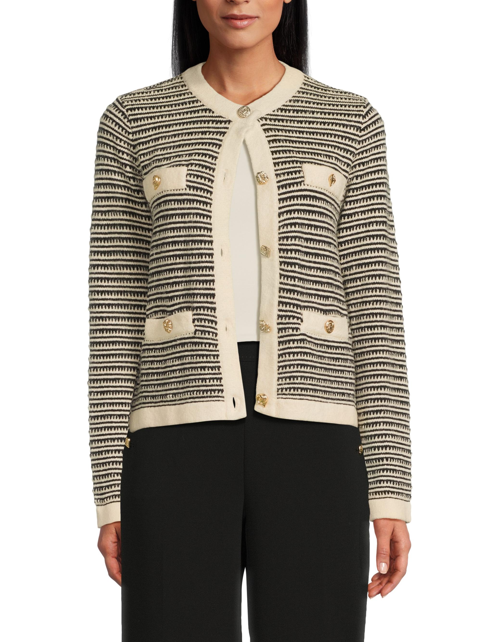 Click here for Karl Lagerfeld Paris Womens Striped Crewneck Cardi... prices