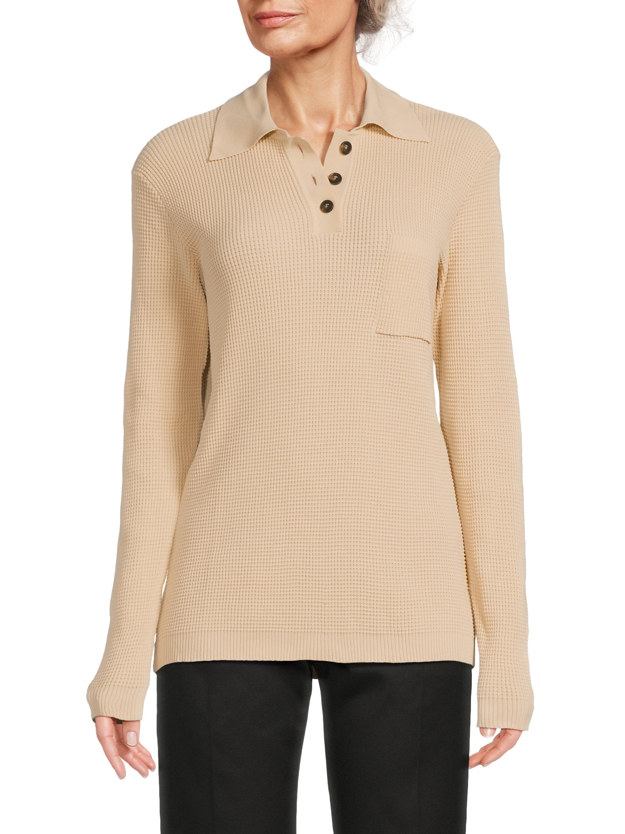 Click here for Tods Womens Waffle-Knit Polo Shirt - Beige - Size... prices