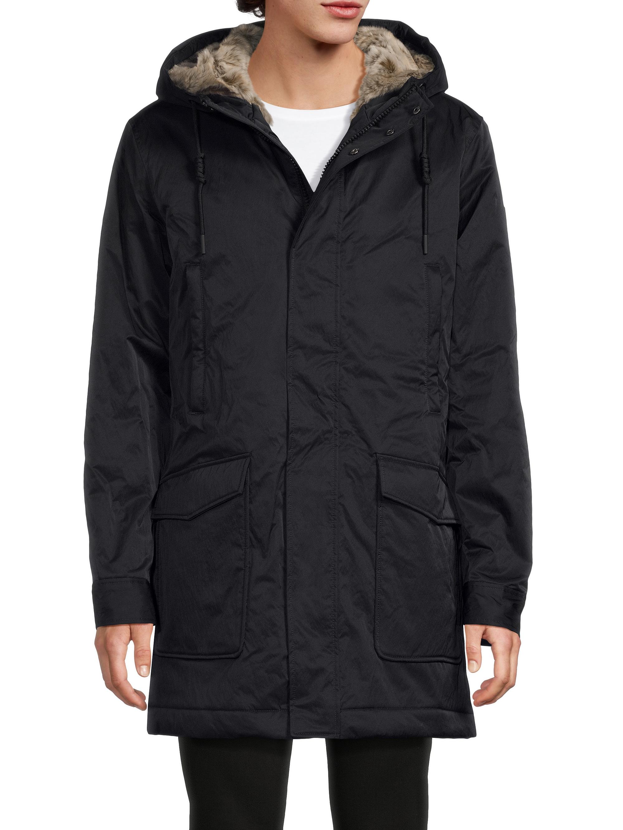 Click here for Guess Mens Juan Faux-Fur-Trim Hooded Long Jacket -... prices