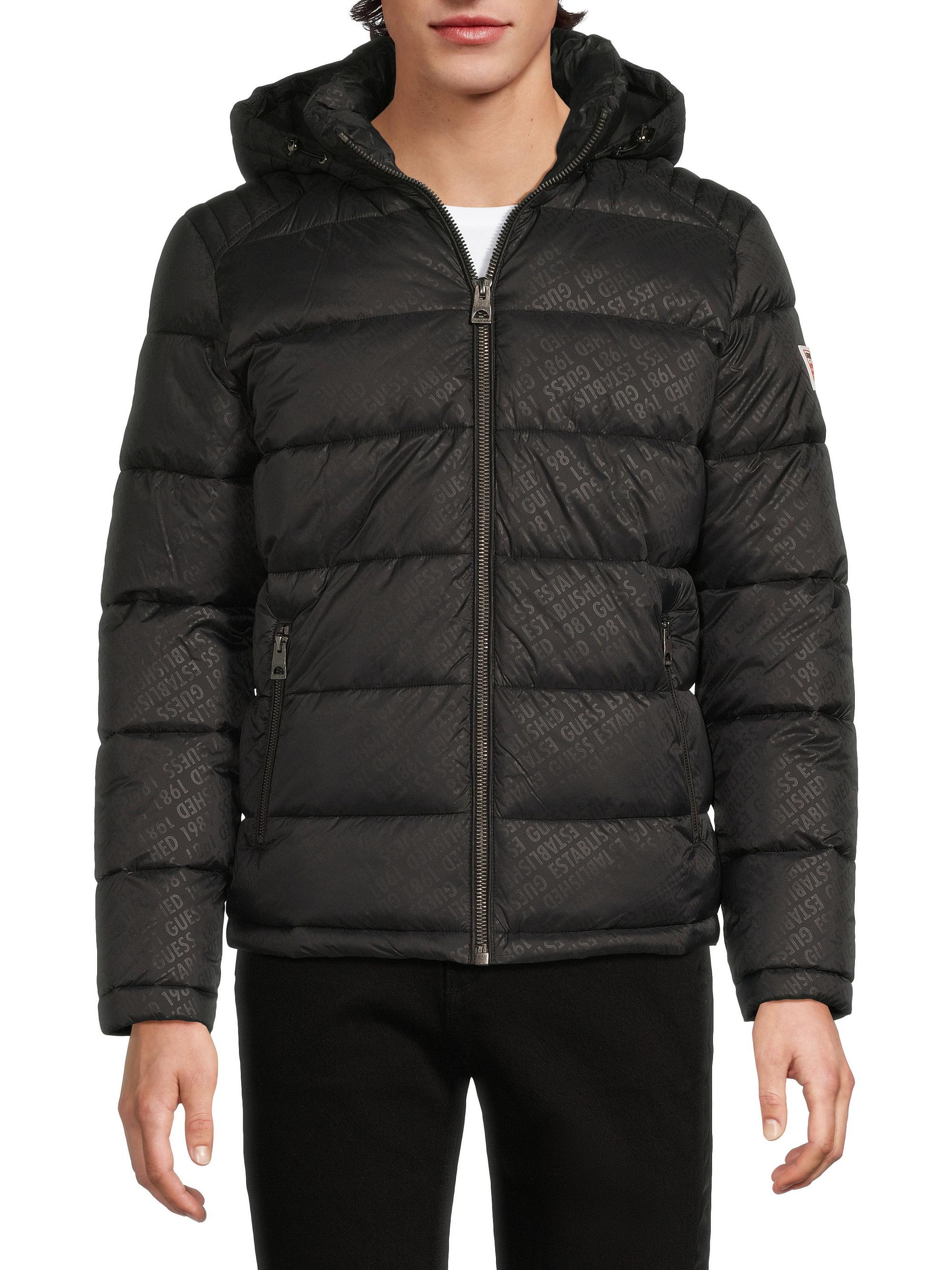 Click here for Guess Mens Adam Quilted Hooded Puffer Jacket - Bla... prices