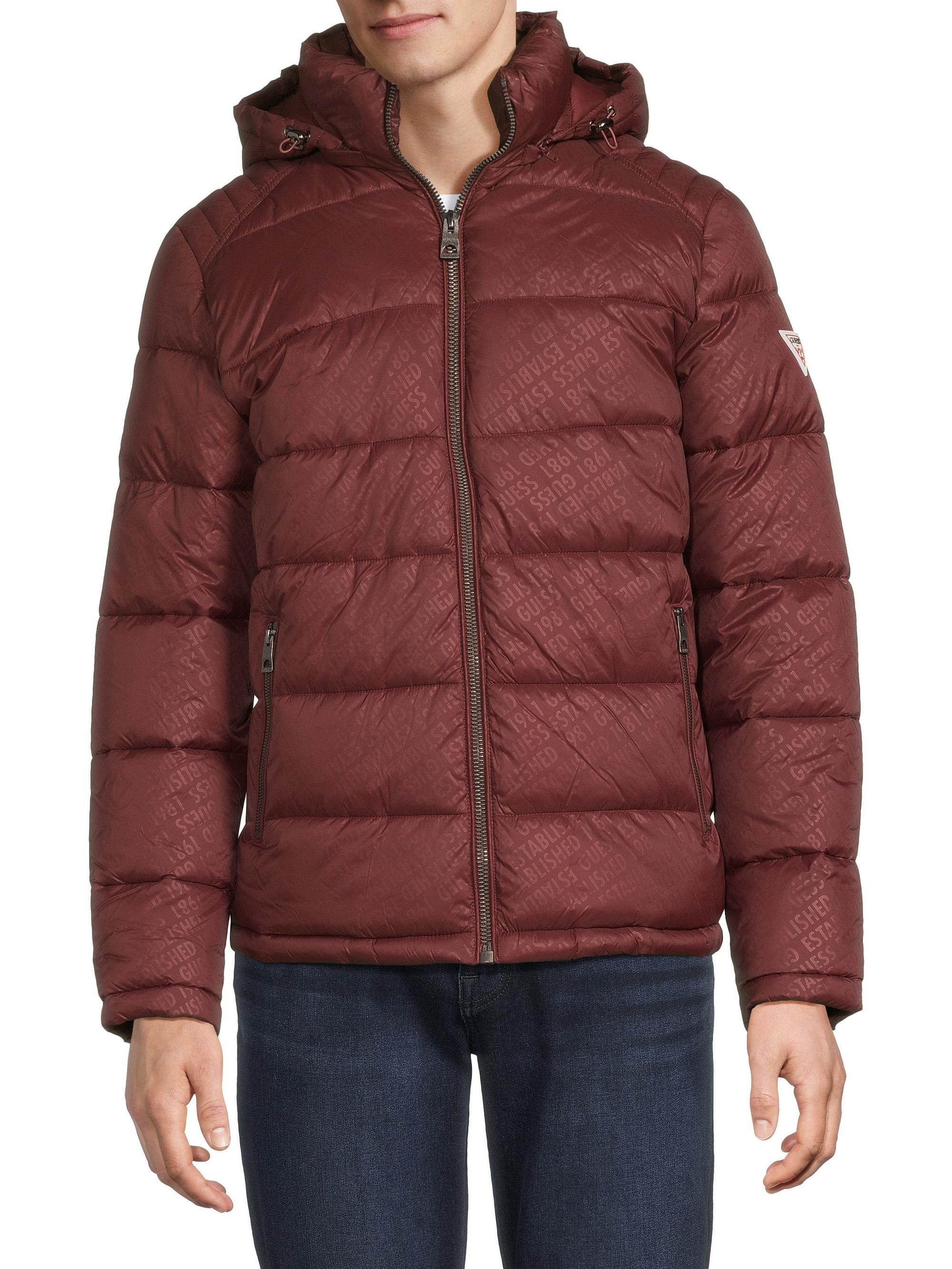 Click here for Guess Mens Adam Quilted Hooded Puffer Jacket - Red... prices