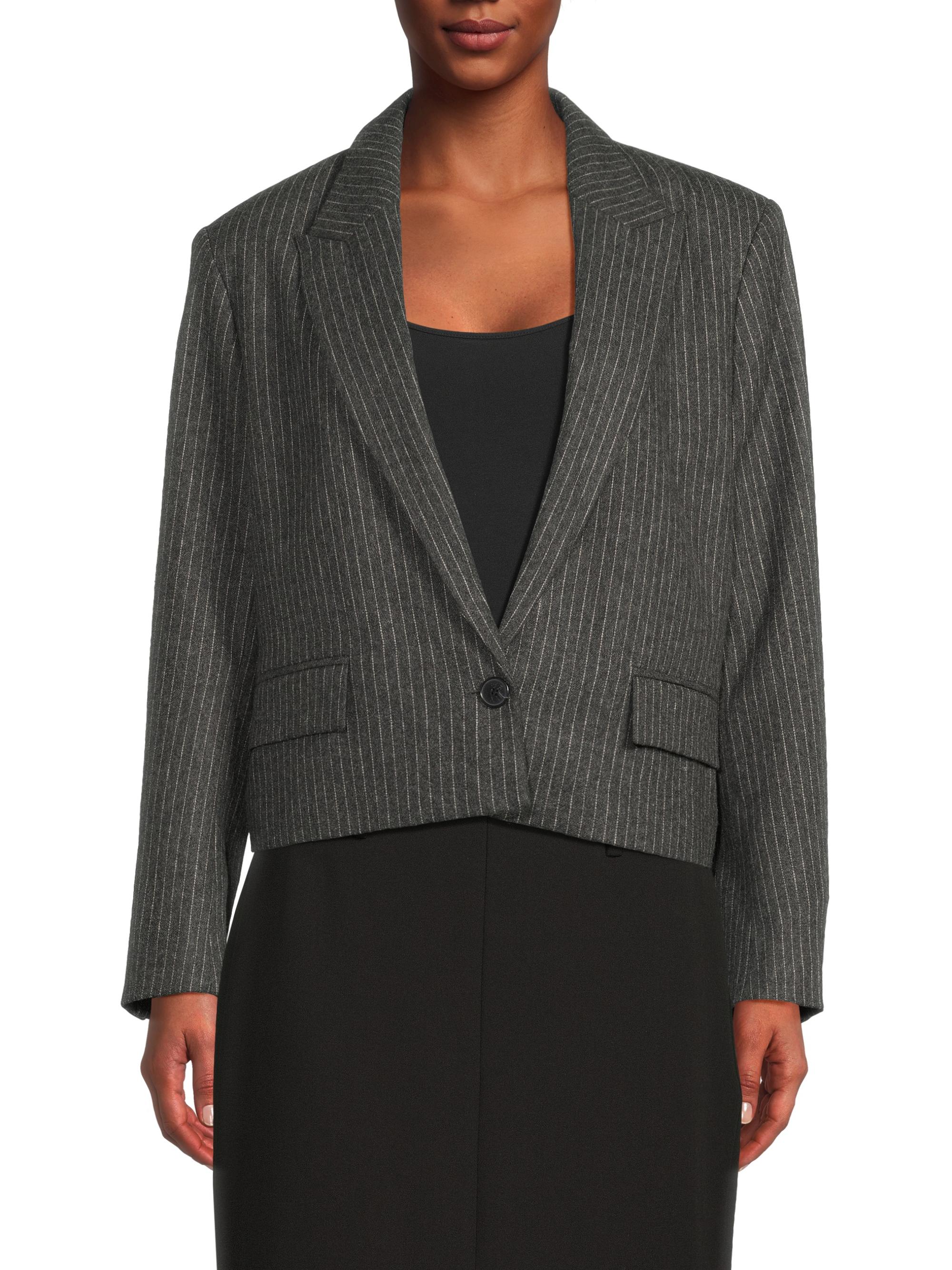 Click here for ba & sh Womens Veste Acce Pinstriped Wool-Blend Bl... prices