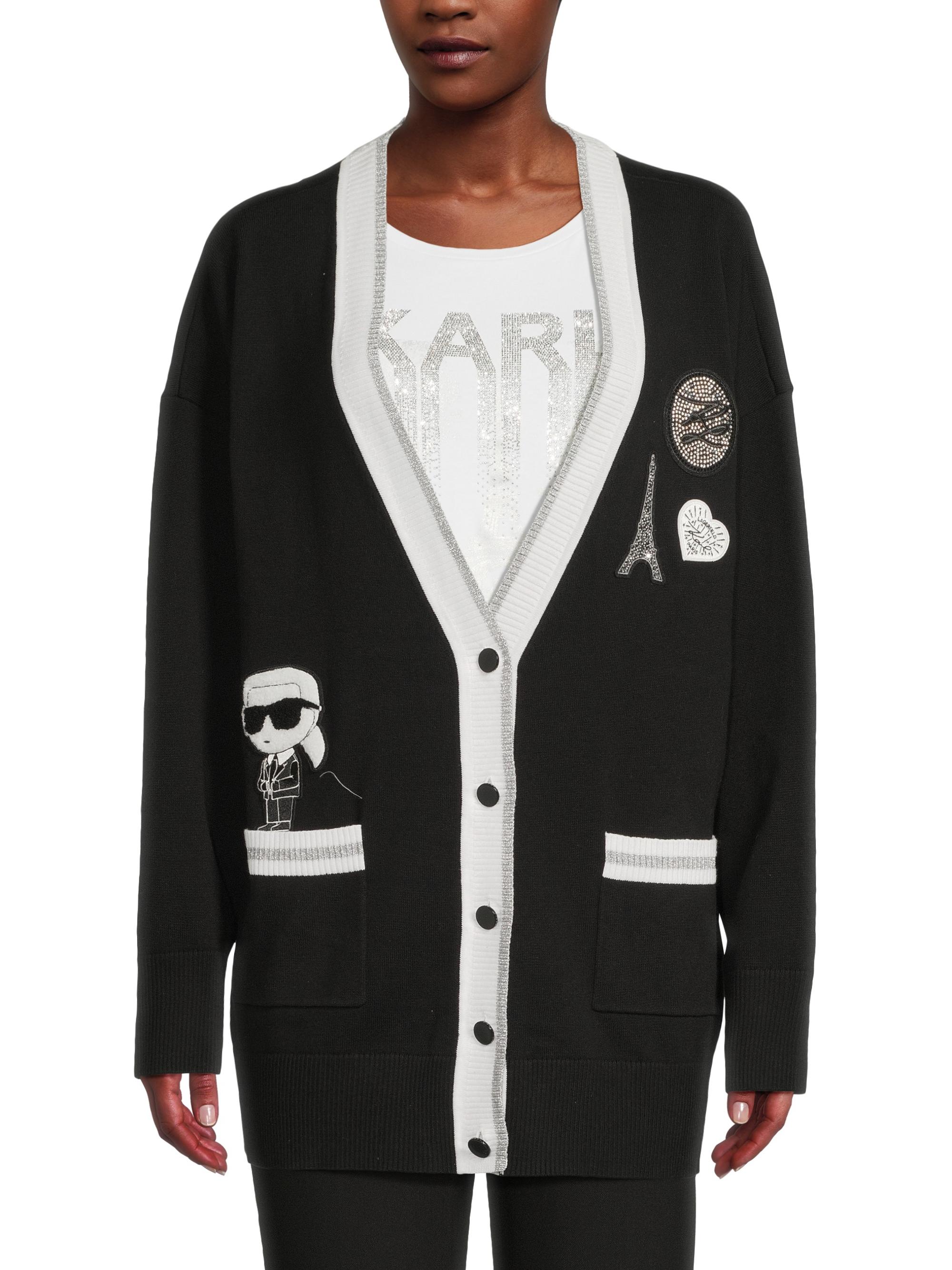 Click here for Karl Lagerfeld Paris Womens Patch Detail Cardigan... prices