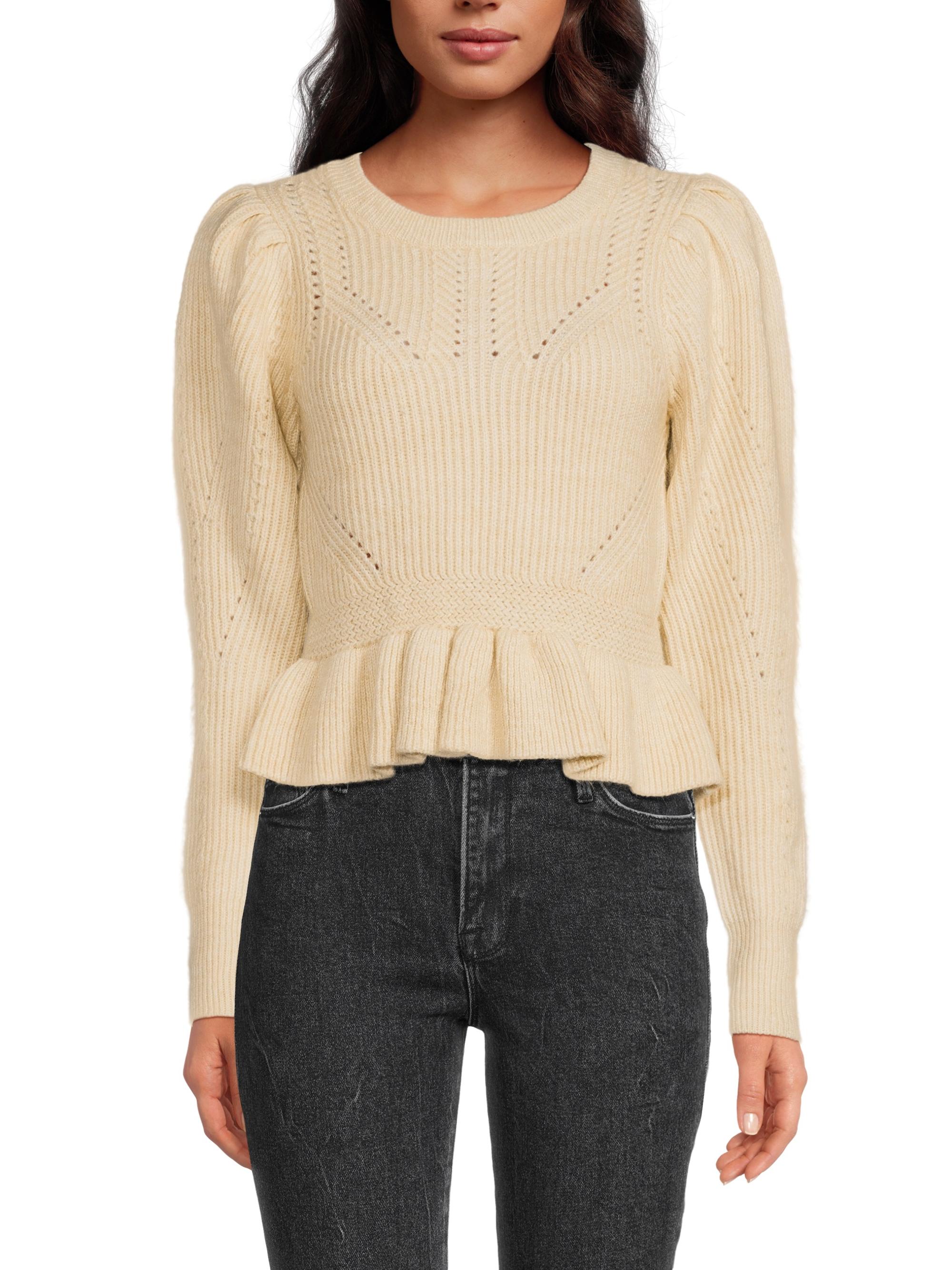 Click here for Design 365 Womens Peplum Sweater - Camel - Size L prices