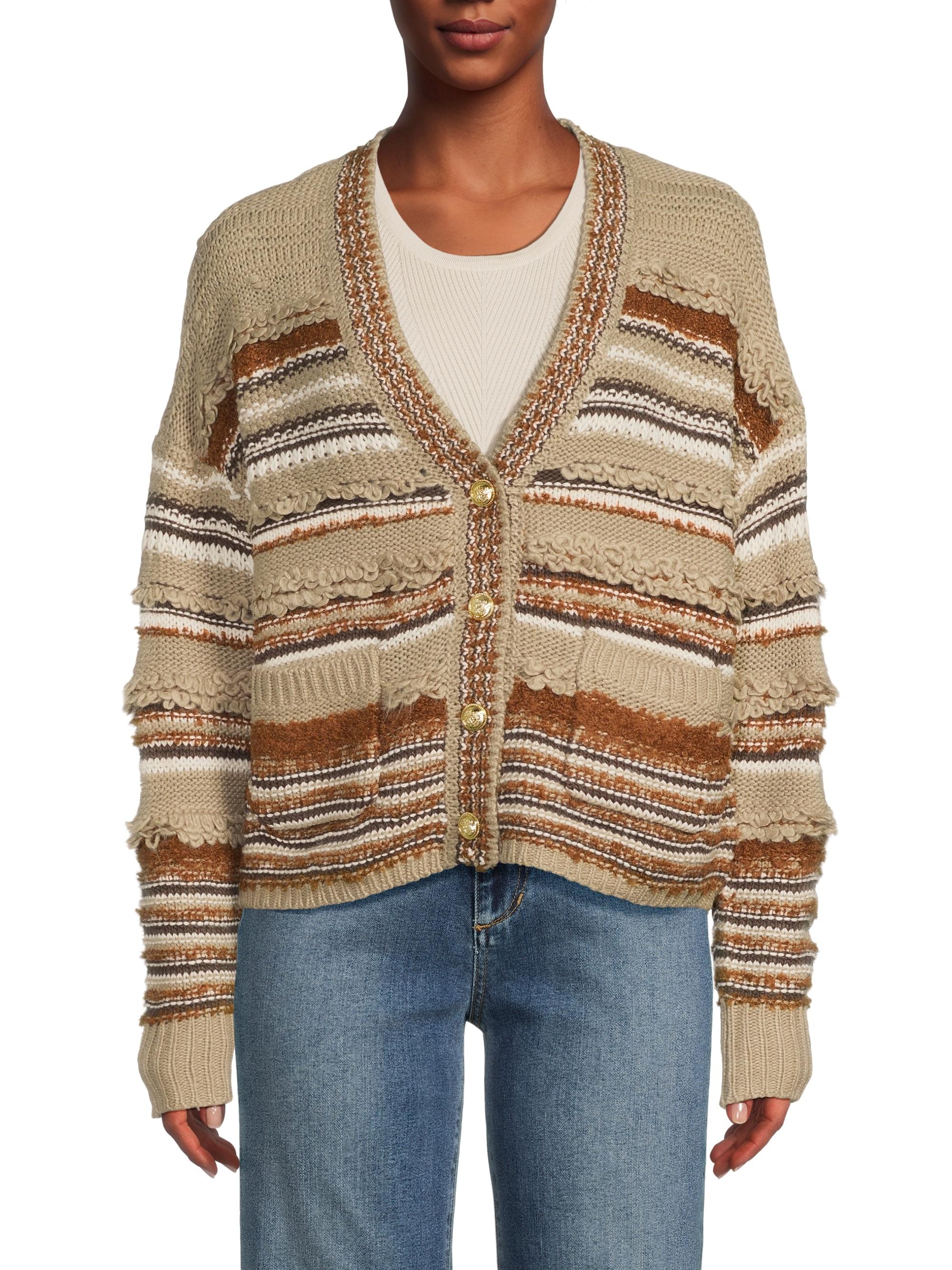 Click here for Design 365 Womens Textured Striped Cardigan - Grey... prices