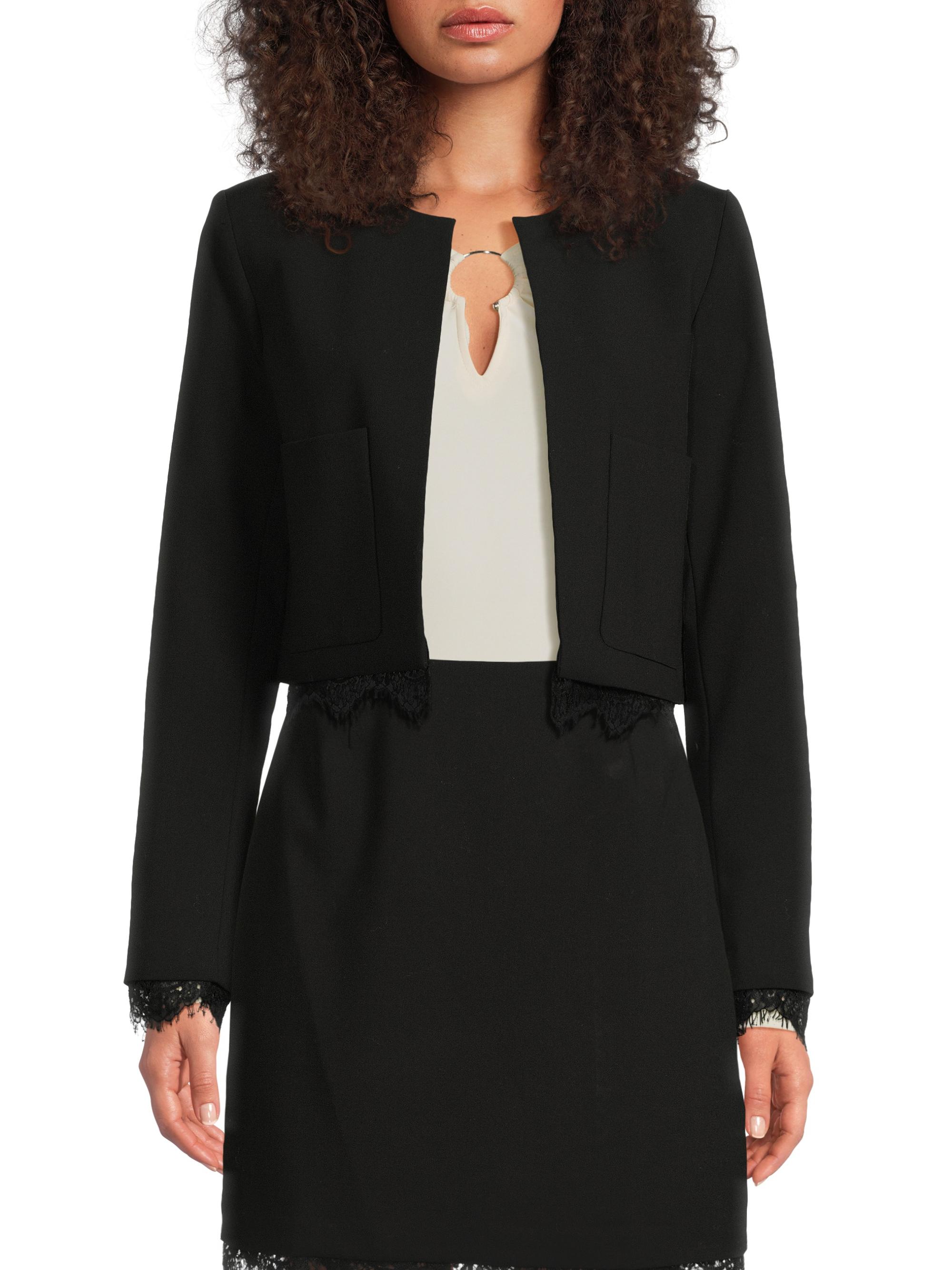 Bcbg Womens Padded Shoulder Open Front Jacket - Black