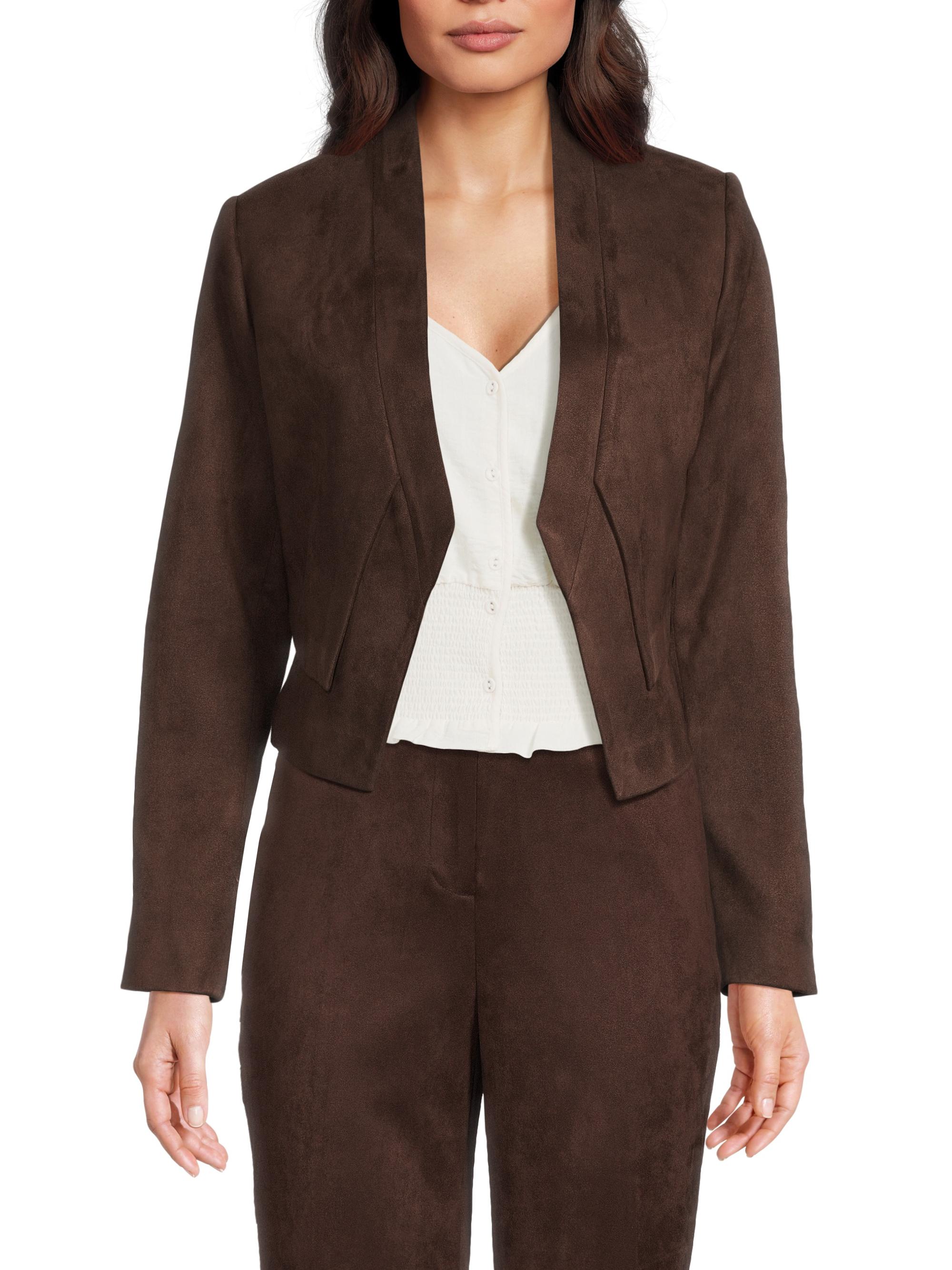 Bcbg Womens Open-Front Long Sleeve Jacket - Truffle