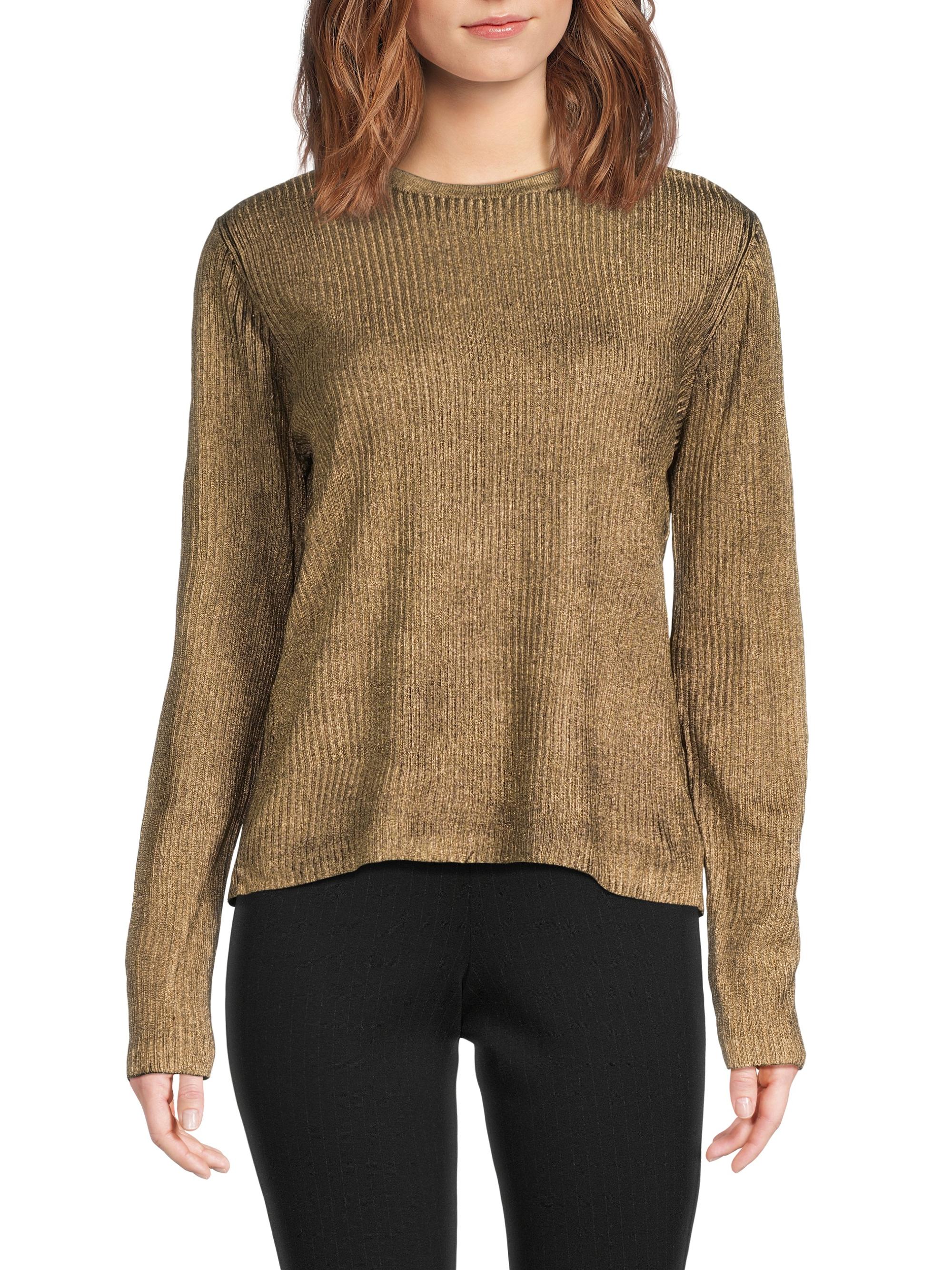 Click here for Yal Essentials Womens Ribbed Metallic Sweater - Go... prices