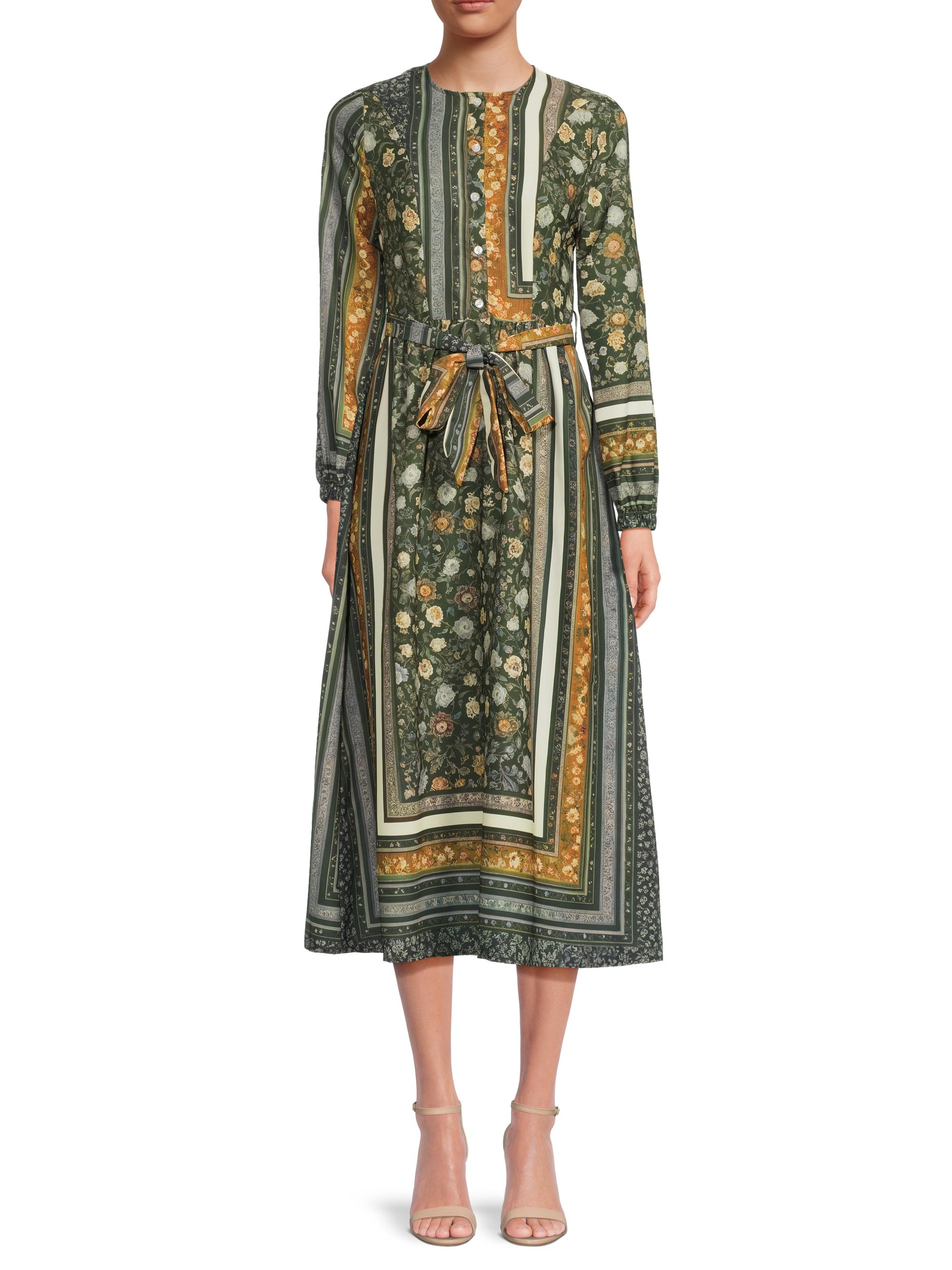 Click here for Yal New York Womens Tie-Waist Floral A-Line Midi-D... prices