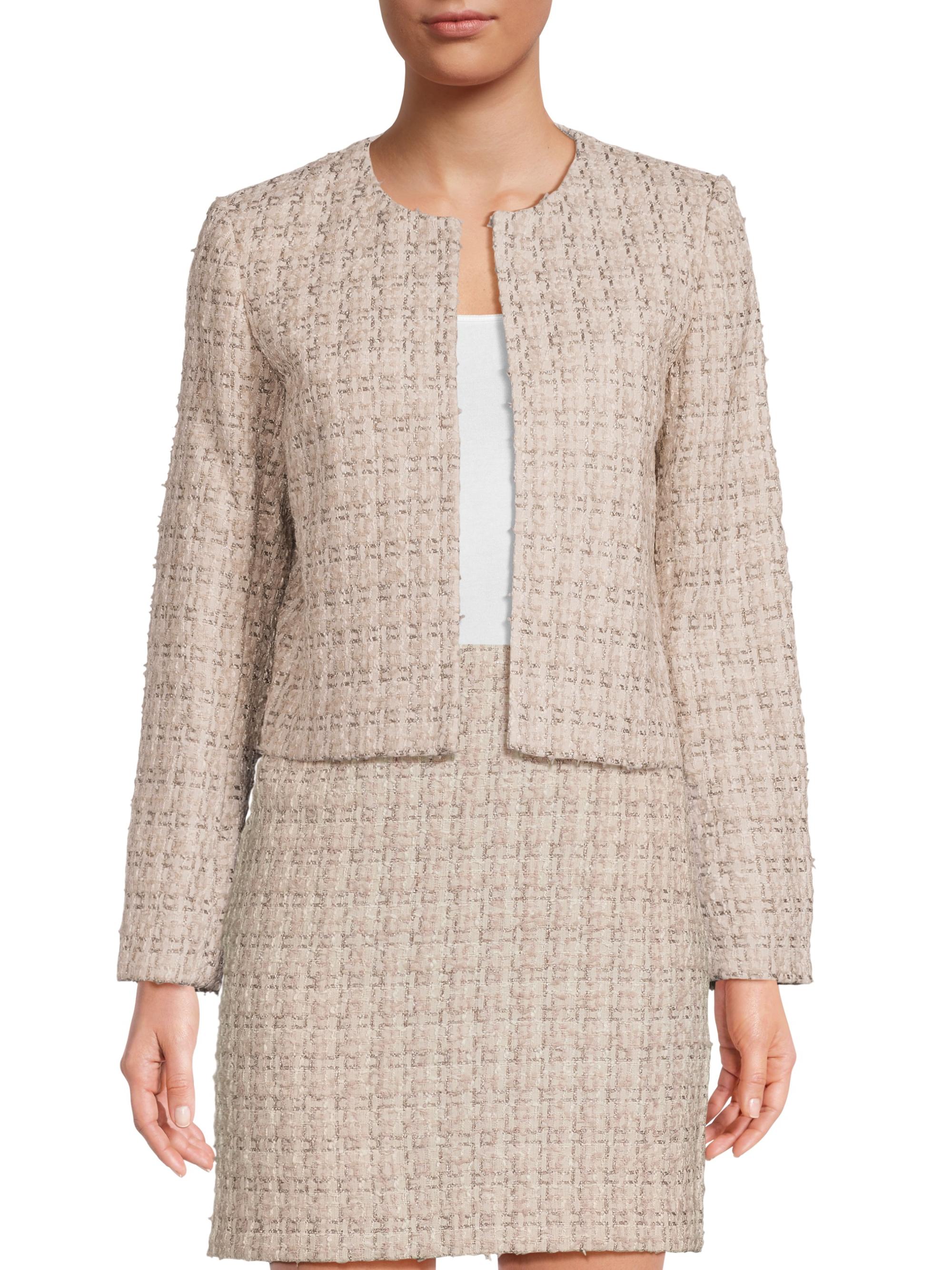 Click here for Calvin Klein Womens Textured Open-Front Tweed Jack... prices