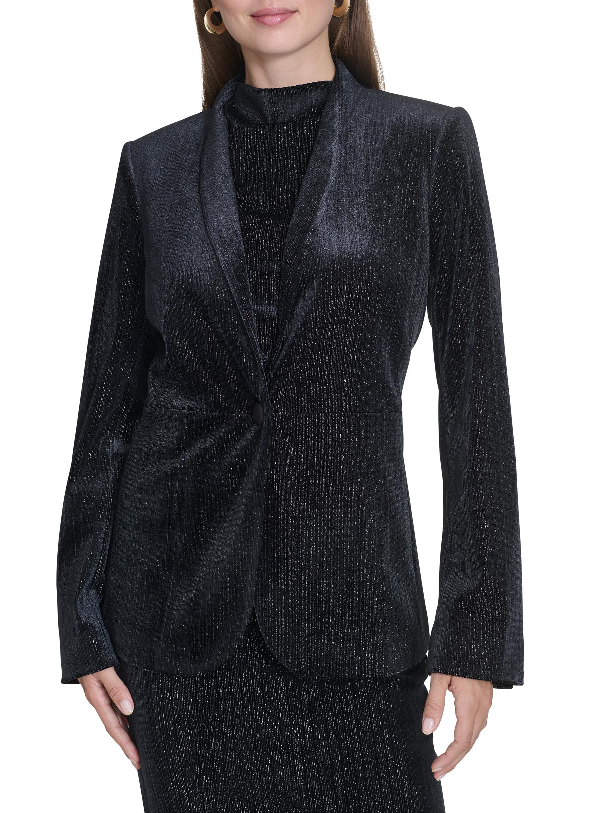 Click here for Halston Womens Shimmer Velvet Blazer - Black - Siz... prices