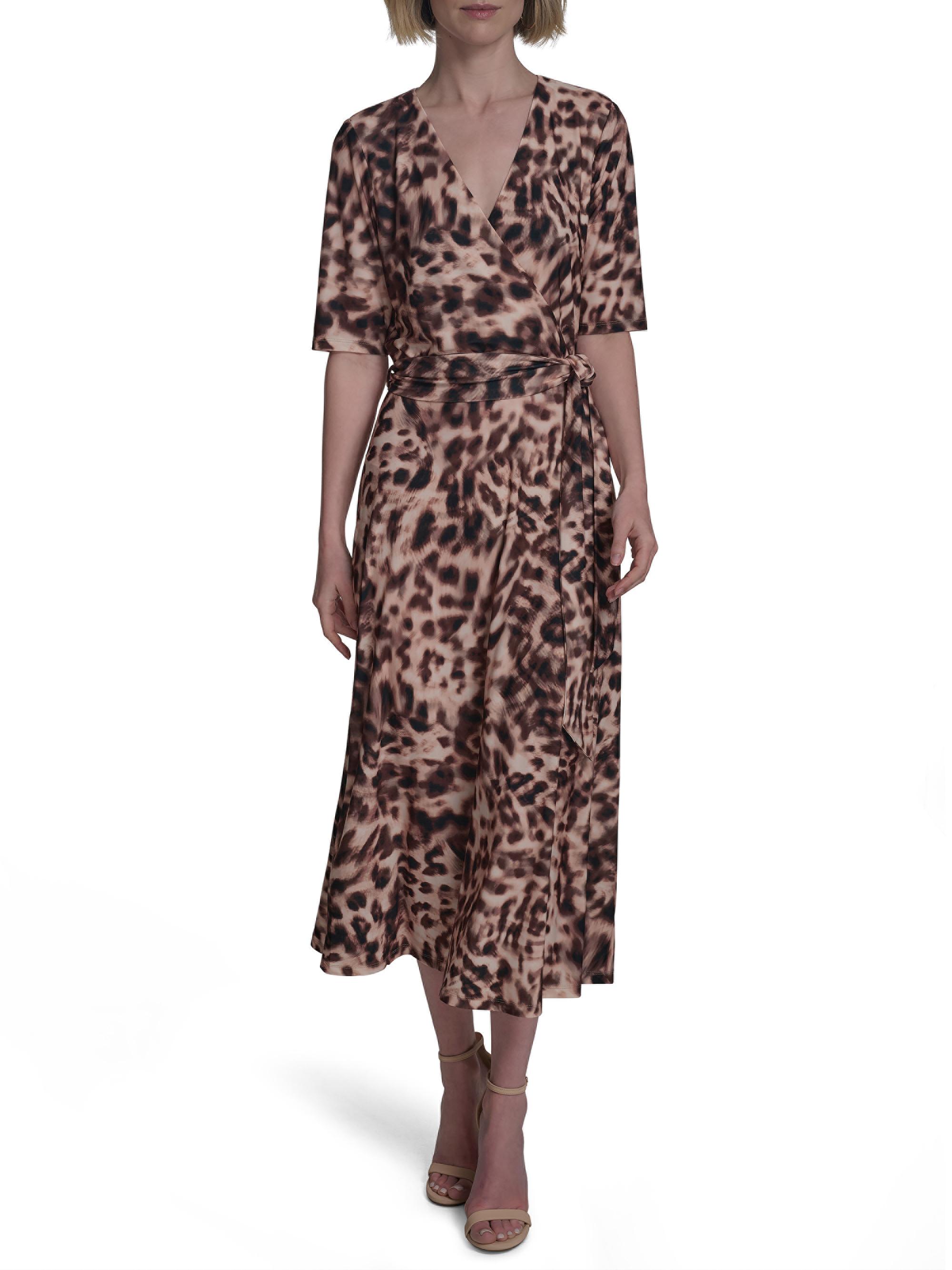 Click here for Halston Womens Leopard-Print Surplice Midi-Dress -... prices
