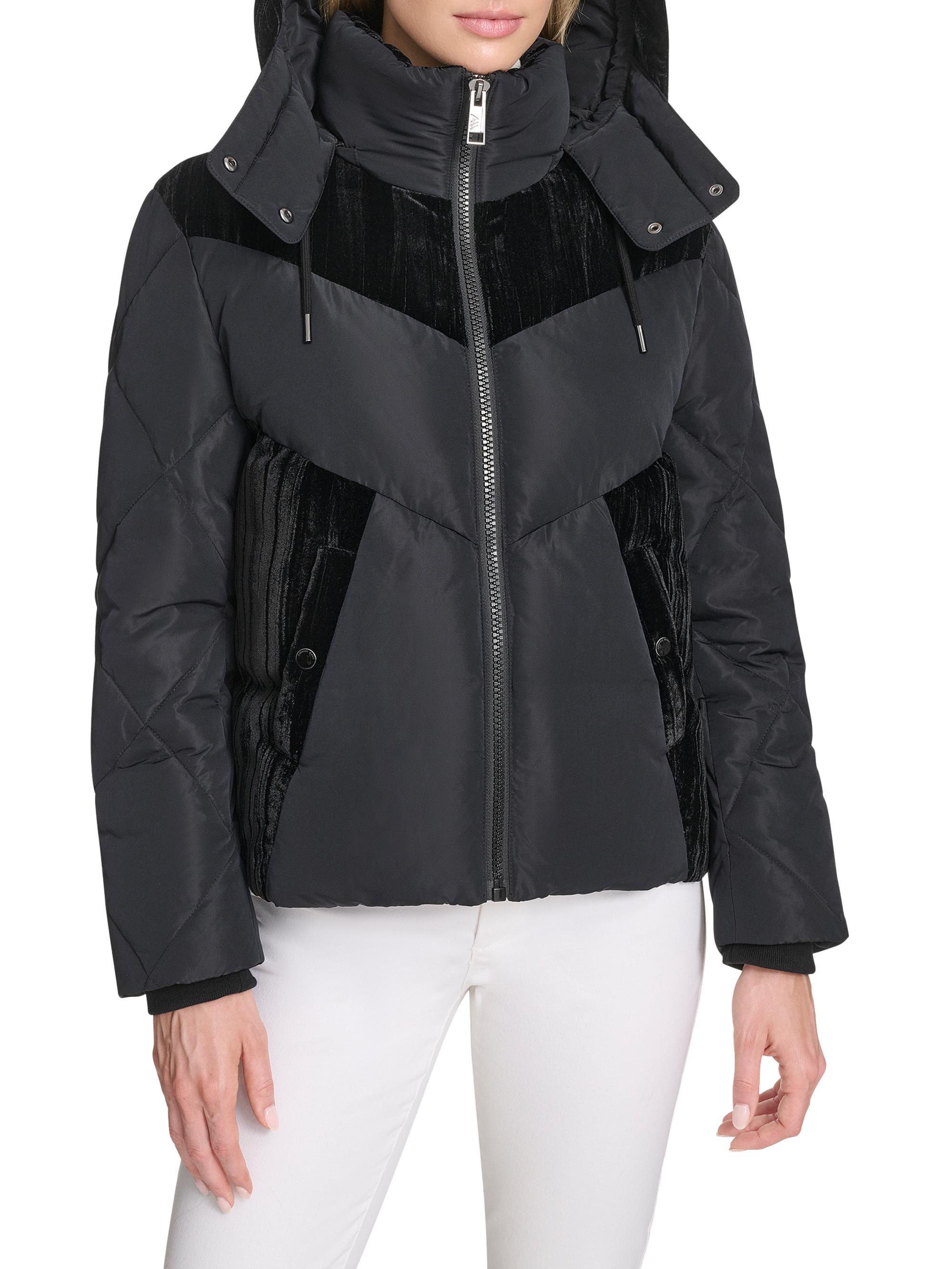 Click here for Andrew Marc Womens Tayte Mixed Media Hooded Puffer... prices