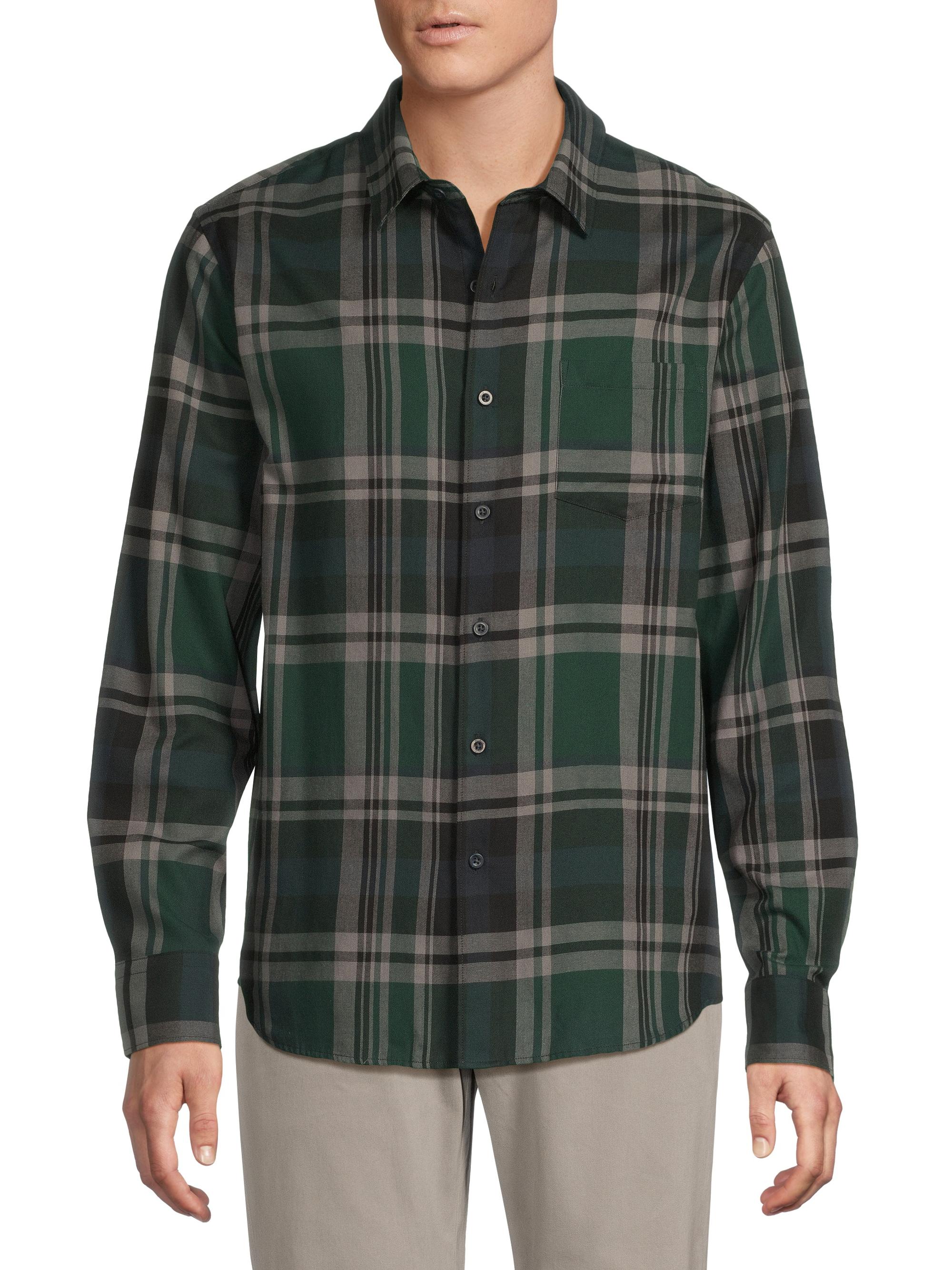 Click here for Vince Mens Cambria Plaid Cotton Shirt - Emerald Mu... prices