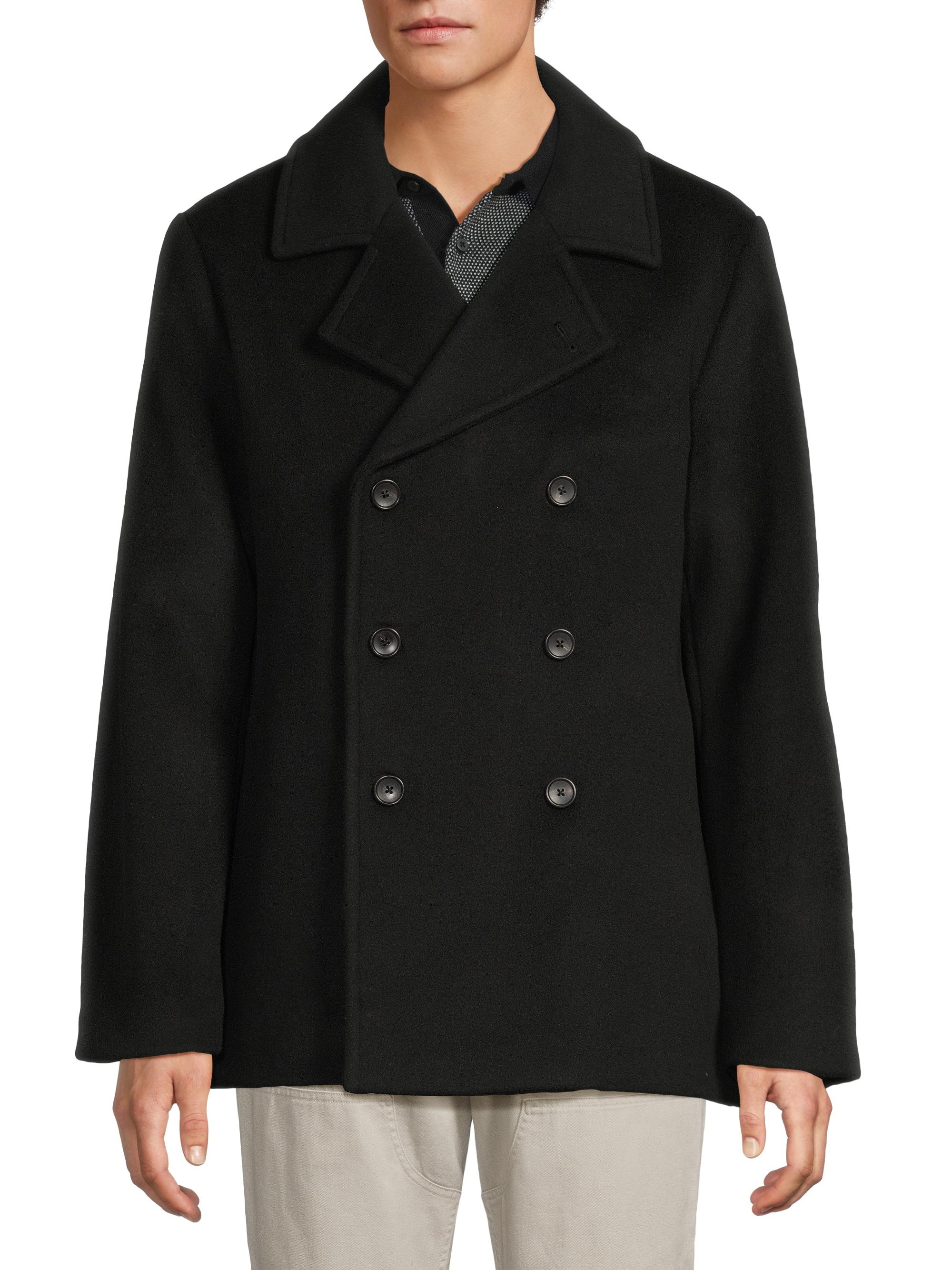 Click here for Vince Mens Double-Breasted Wool-Blend Peacoat - Bl... prices
