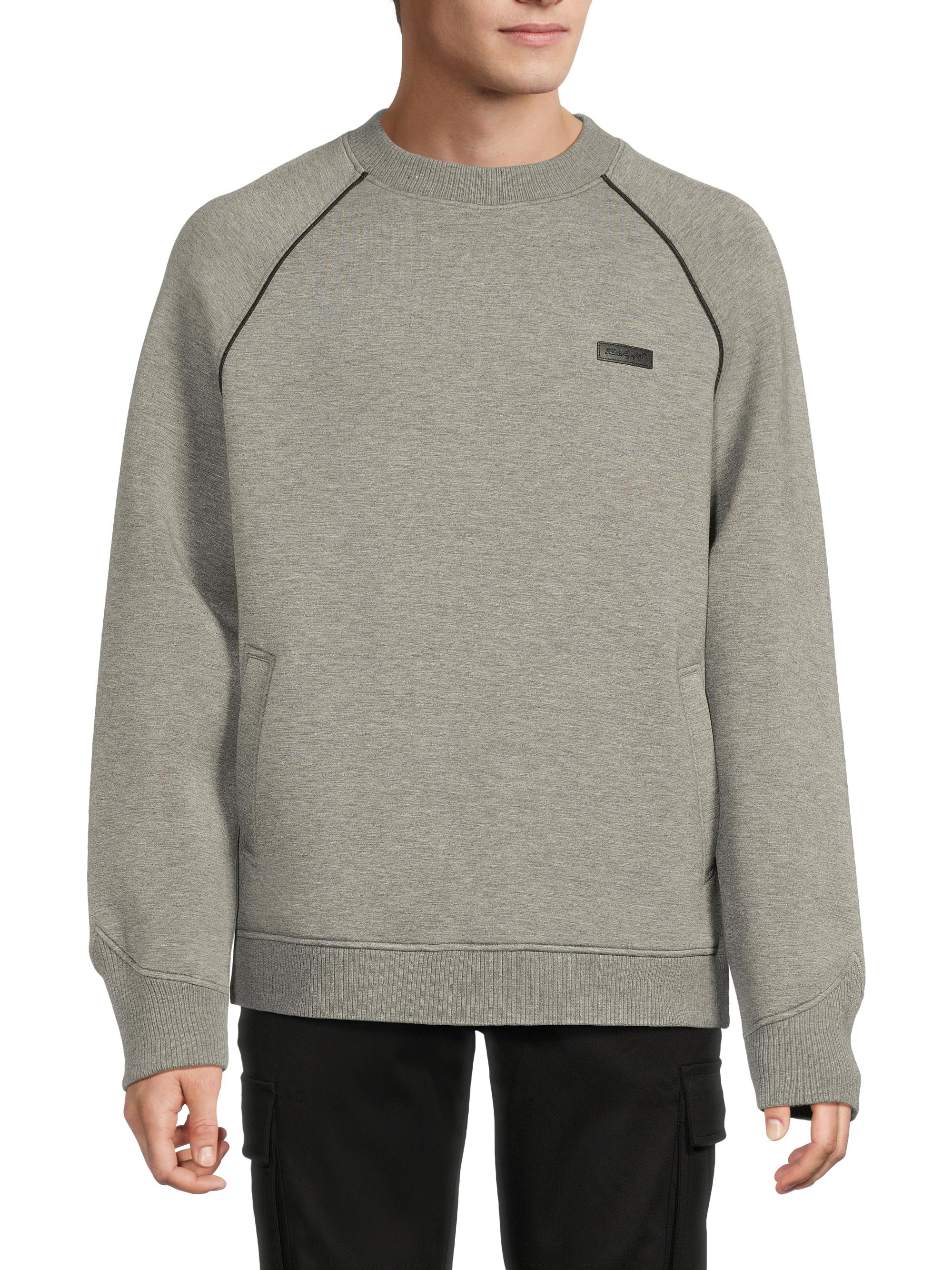 Karl Lagerfeld Paris Mens Heathered Raglan Sleeve Sweatshirt - Heather Grey - Size L