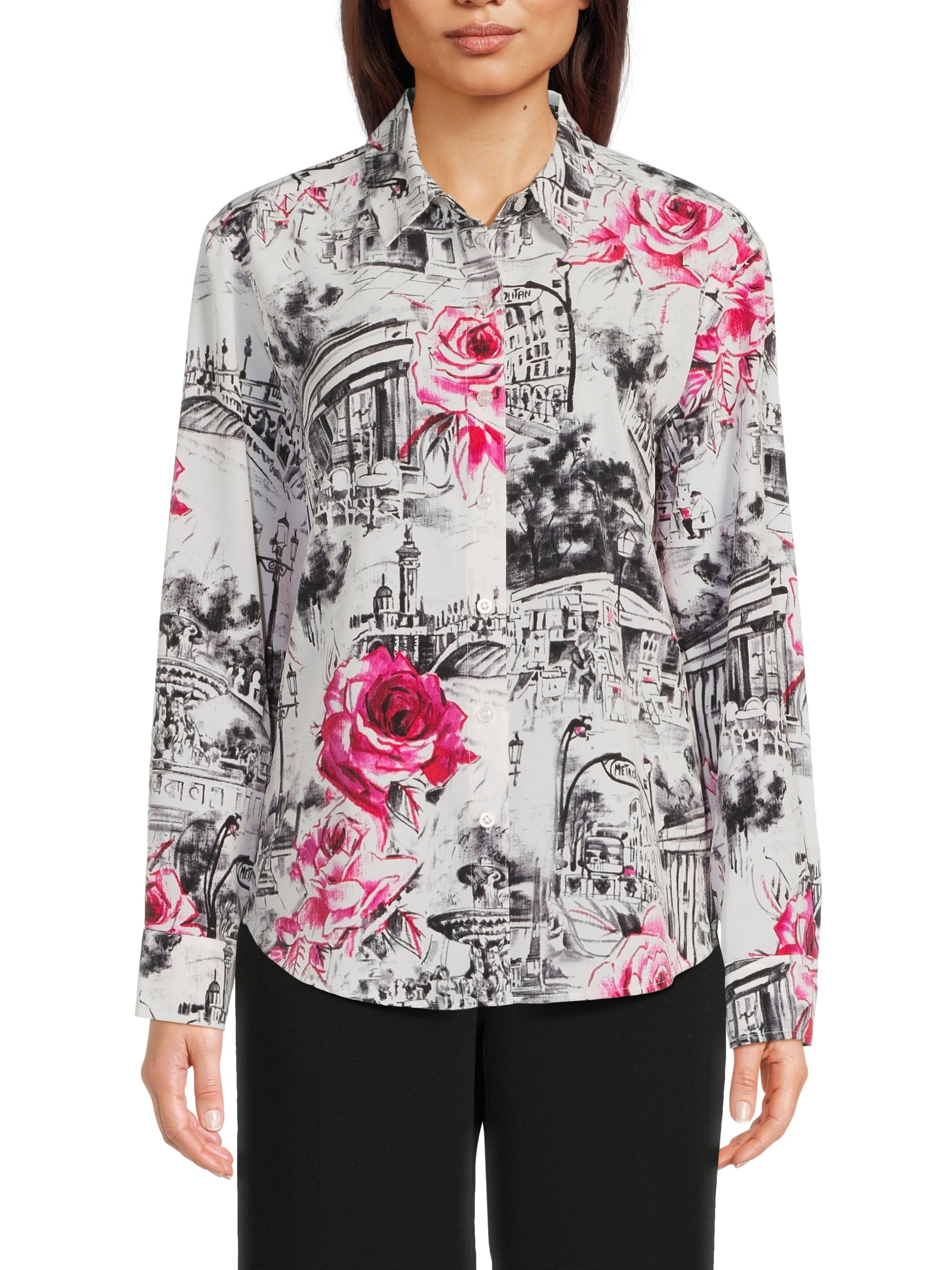 Click here for Karl Lagerfeld Paris Womens Printed Woven Top - Wh... prices
