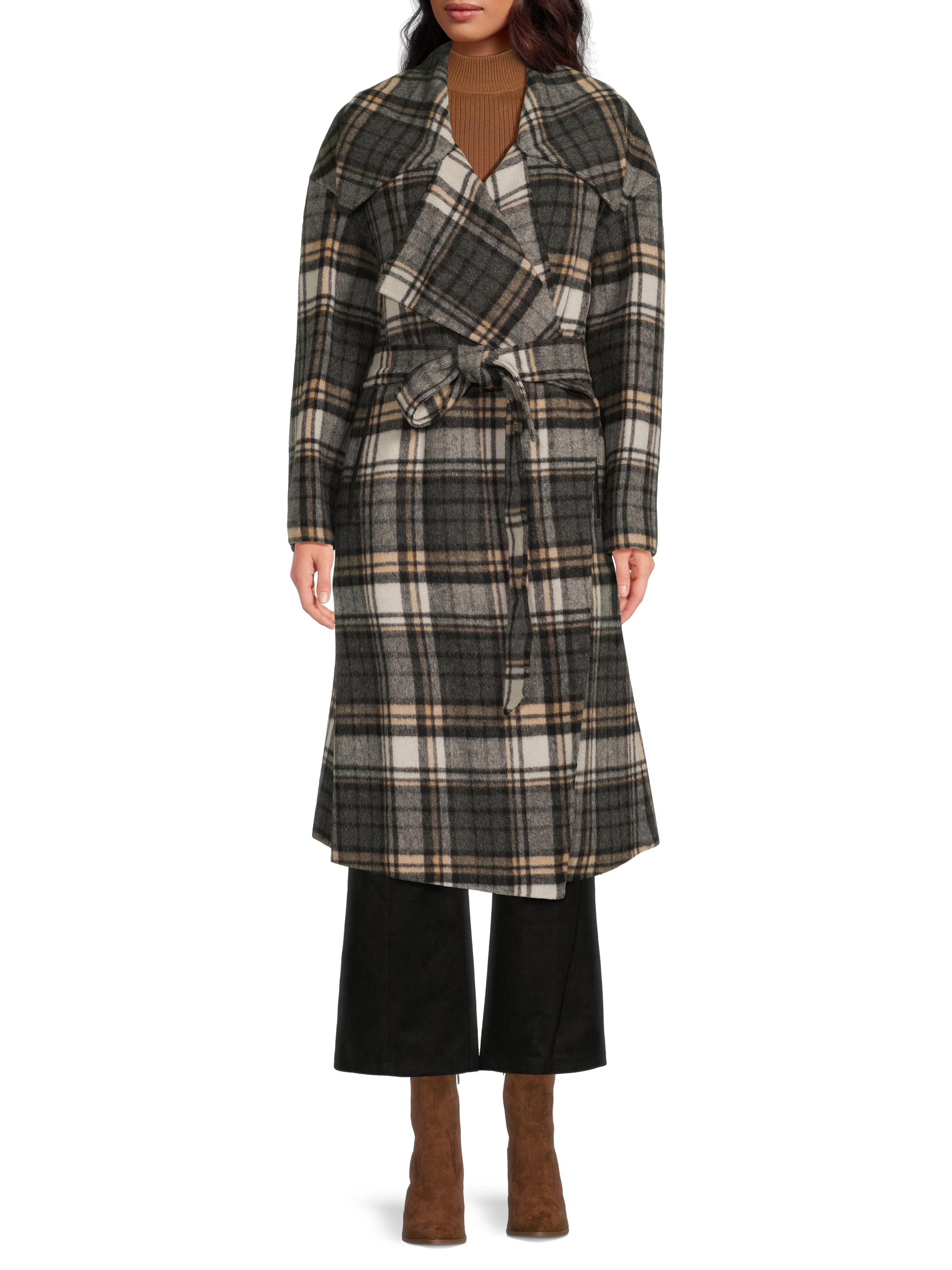 Click here for Bcbgeneration Womens Sybil Plaid Tie-Waist Wool-Bl... prices