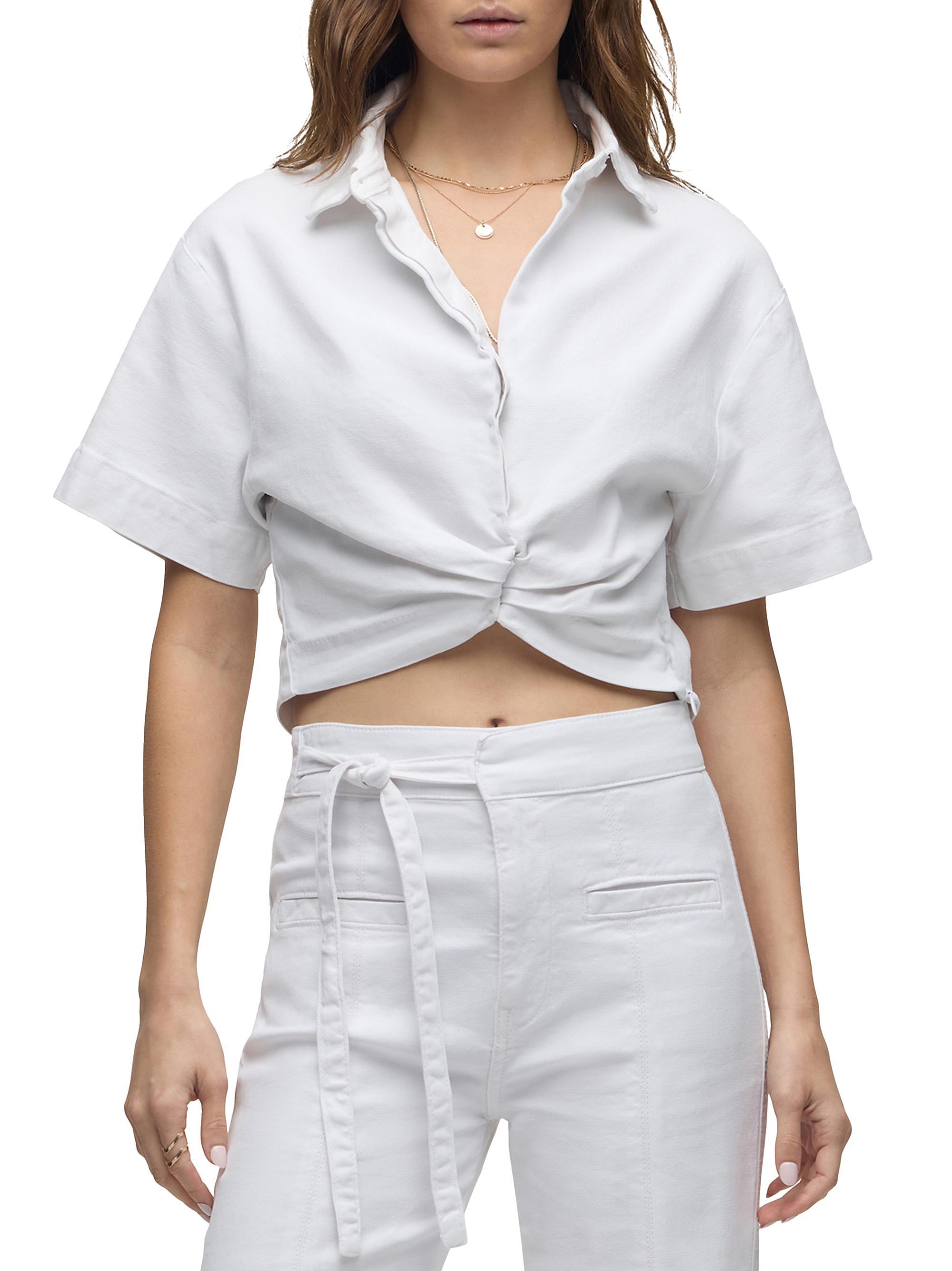 Click here for Hudson Jeans Womens Knotted Button-Front Crop Shir... prices